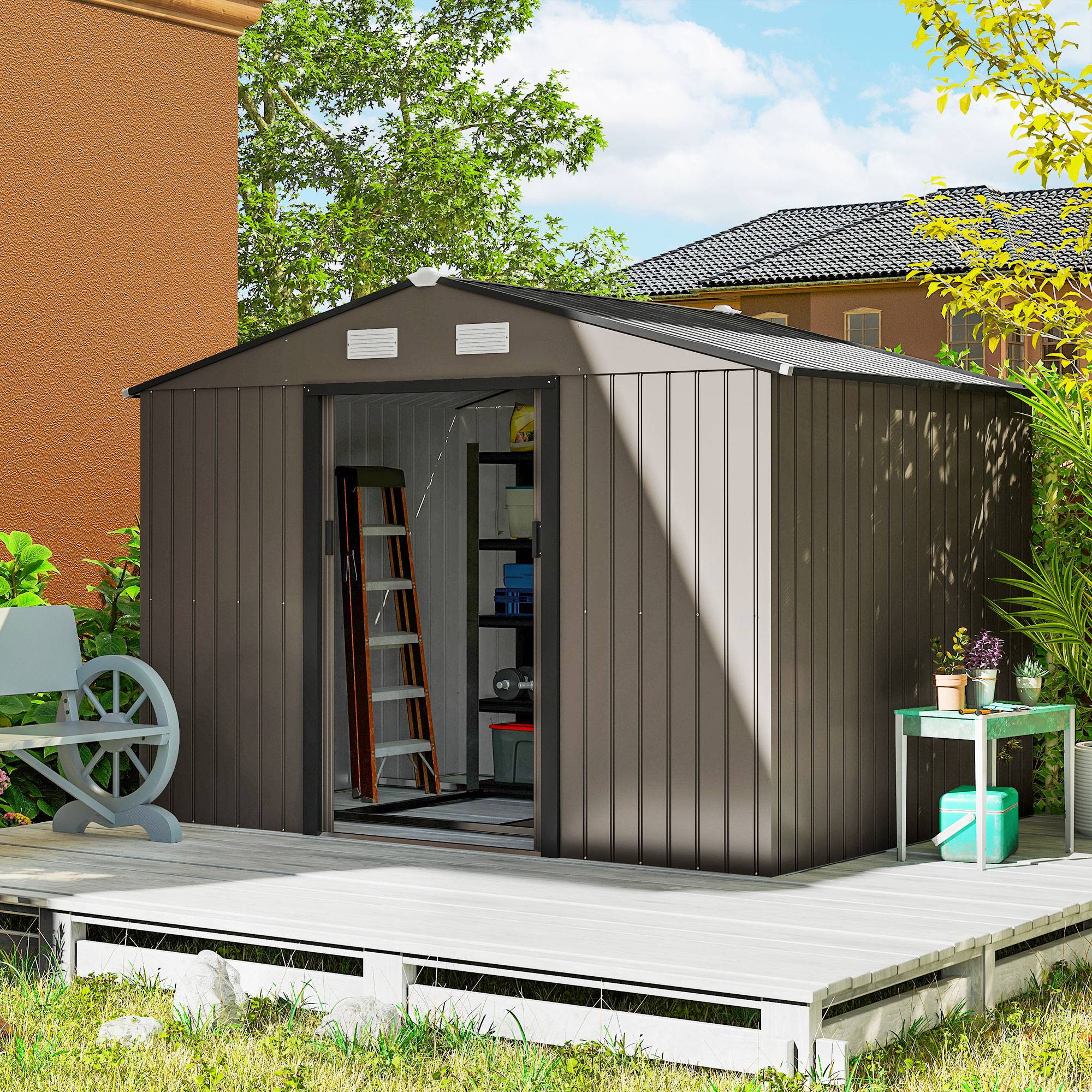 Abri de jardin 5,4 m² 2,77 x 1,95 x 1,92 m kit de fondation porte ...