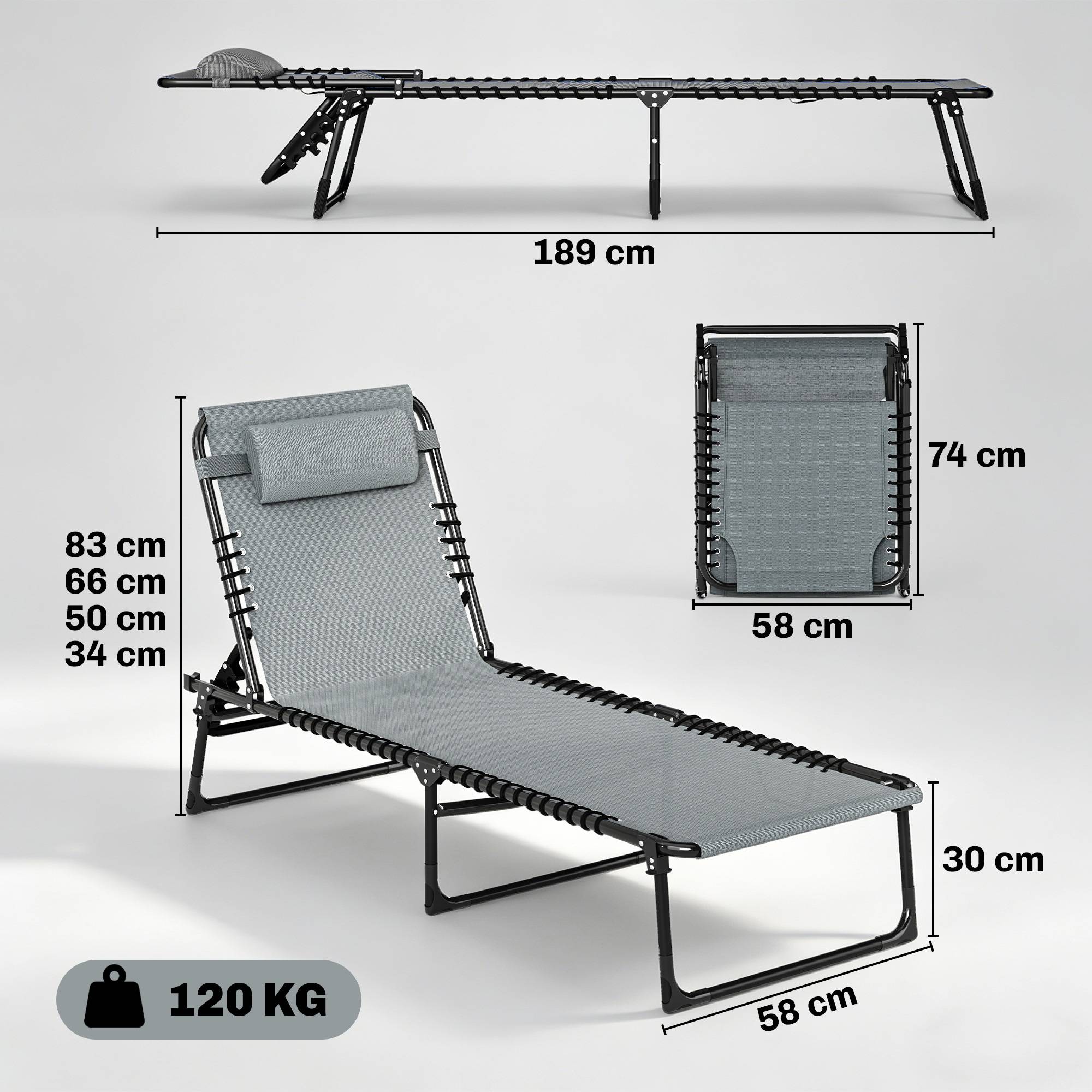 Bain de Soleil transat Pliable Dossier inclinable Multi-Positions Acier ...
