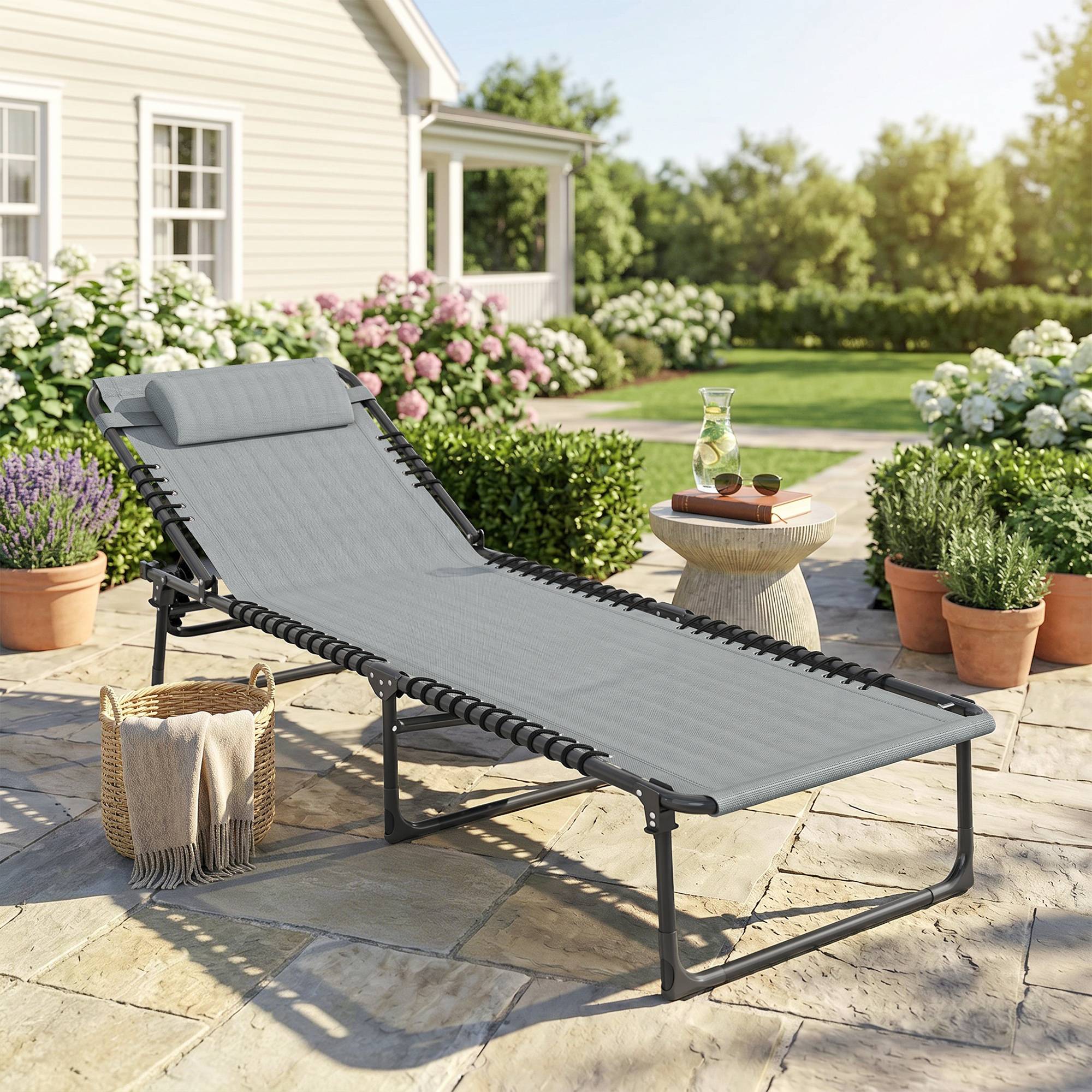 Bain de Soleil transat Pliable Dossier inclinable Multi-Positions Acier ...