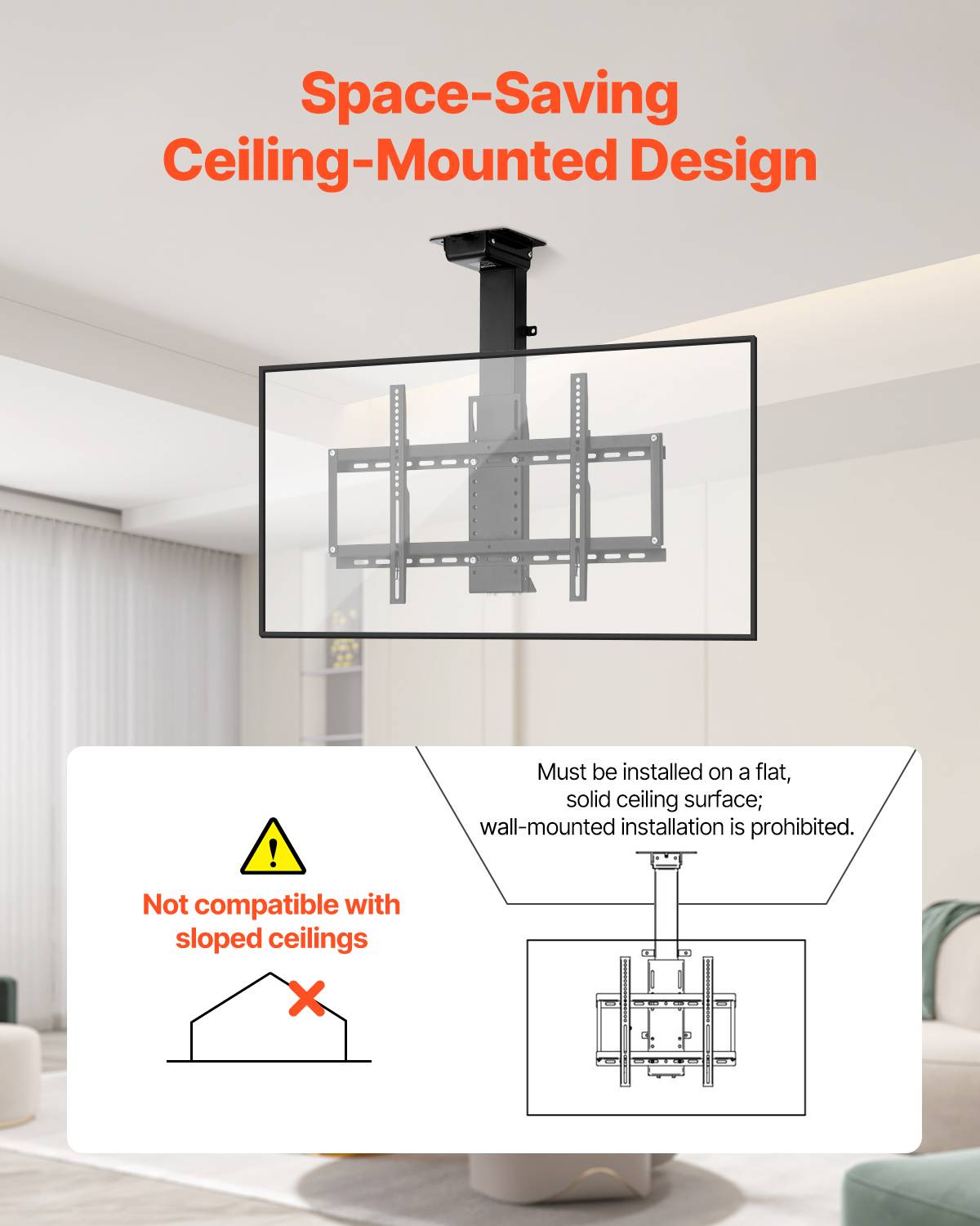 Support TV plafond motorisé 32-55", réglable électriquement, charge ...