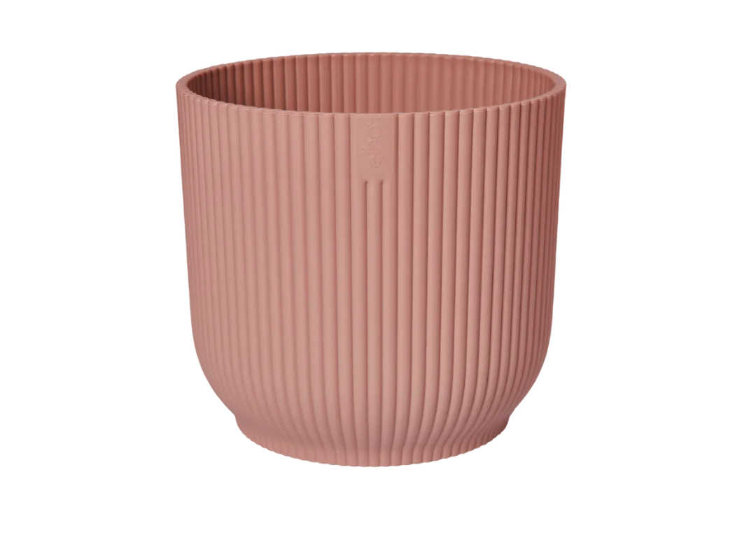 Cache-pot Rond Côtelé Rose 22cm Intérieur Drainage Intégré Moderne ...