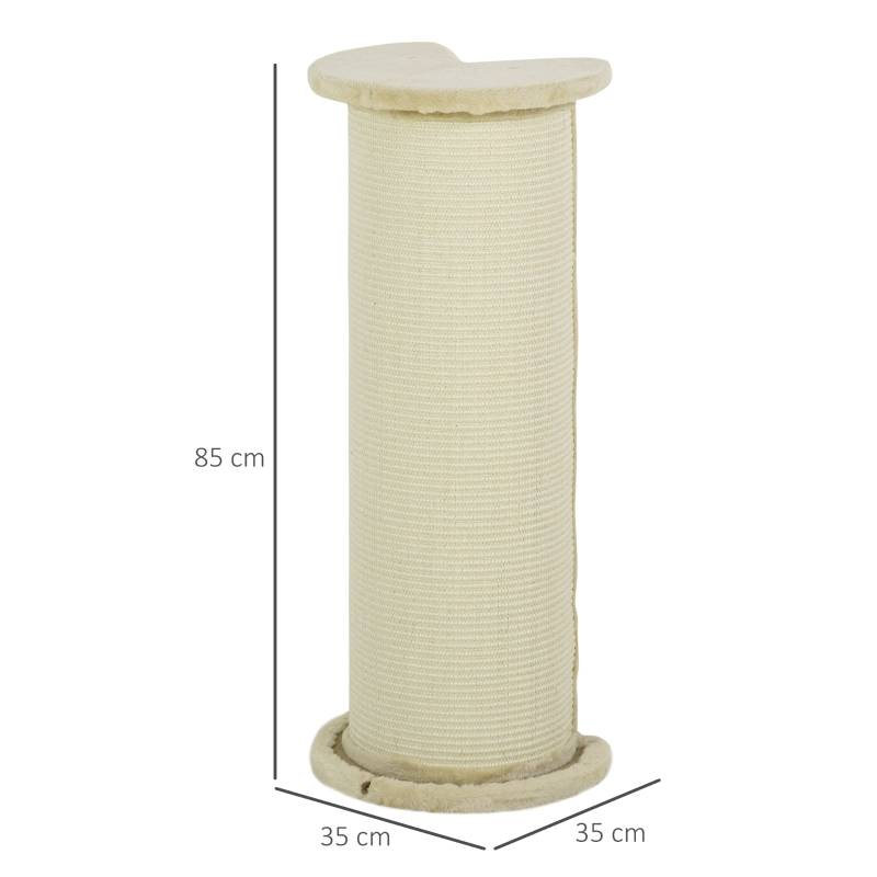 Poteau à griffer angle intérieur 35 x 35 x 85 cm bois sisal blanc crème ...