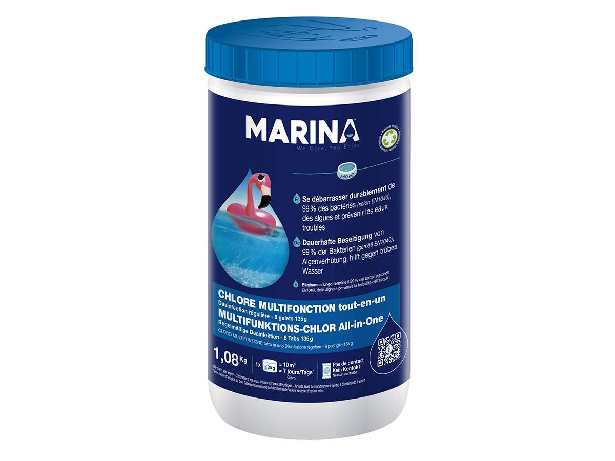 Chlore multifonction galets pour piscine jusqu'à 15 m³ 1,08 kg - Marina ...
