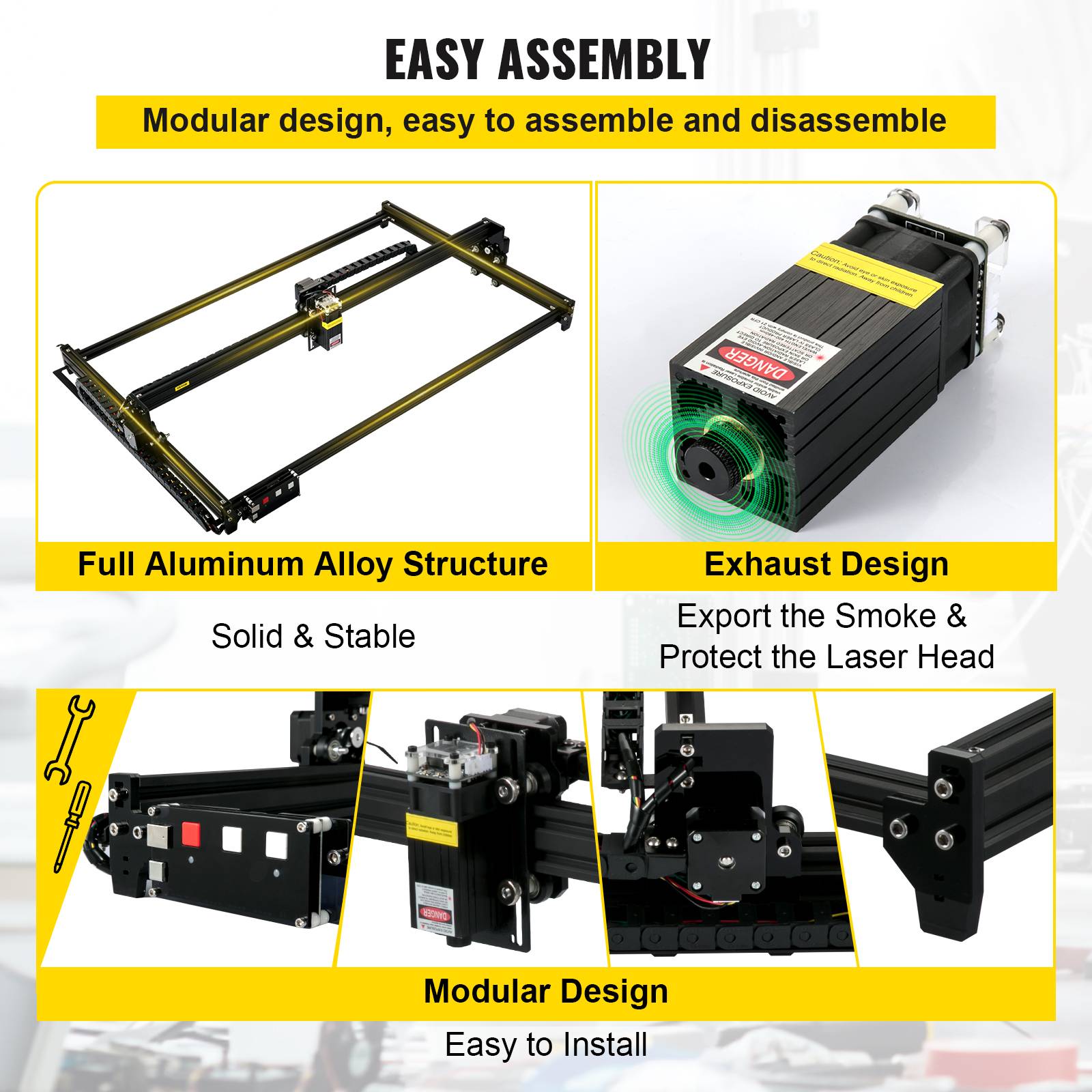 VEVOR Graveur laser mini CNC 6 W, zone gravure 460x810 mm. Haute ...