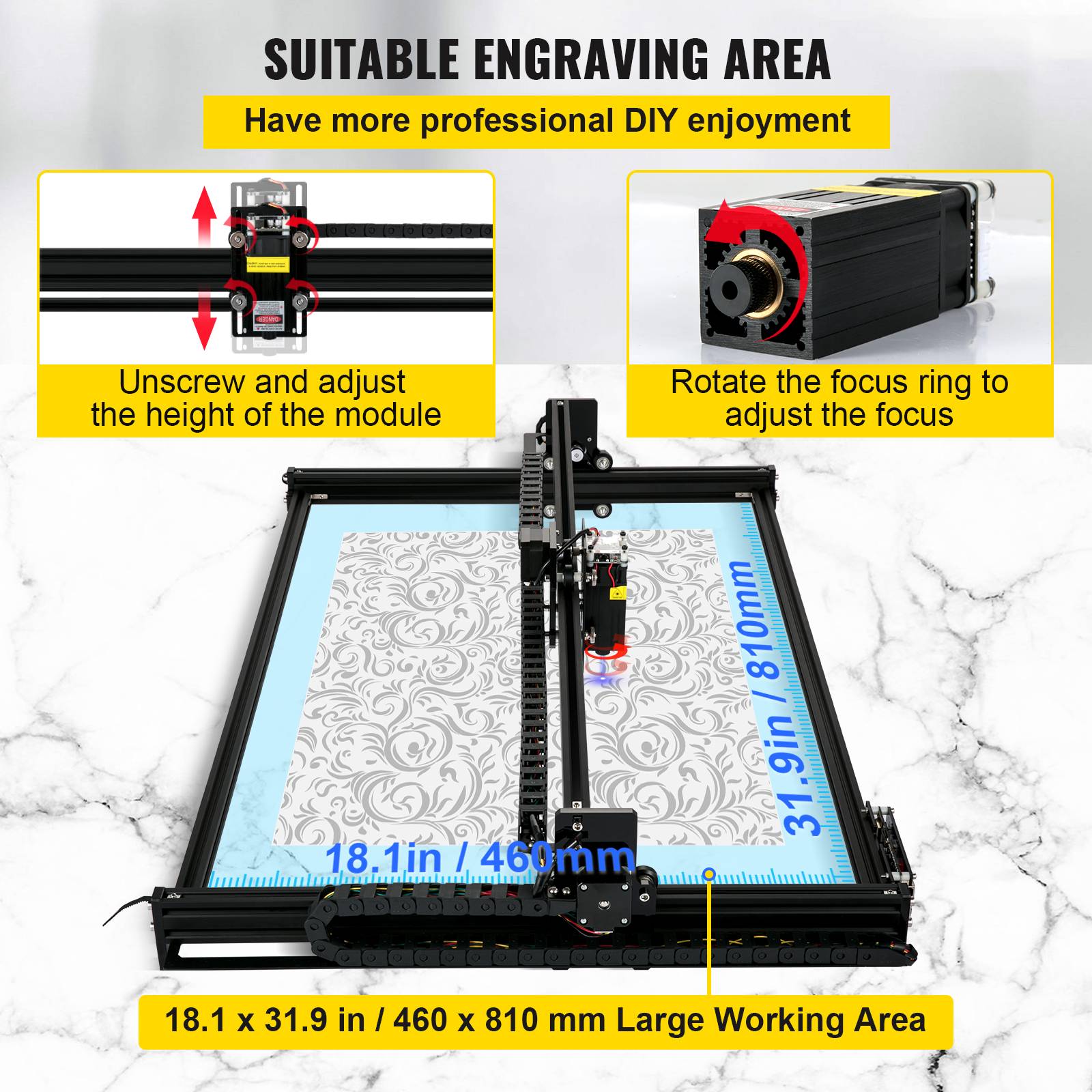 VEVOR Graveur laser mini CNC 6 W, zone gravure 460x810 mm. Haute ...