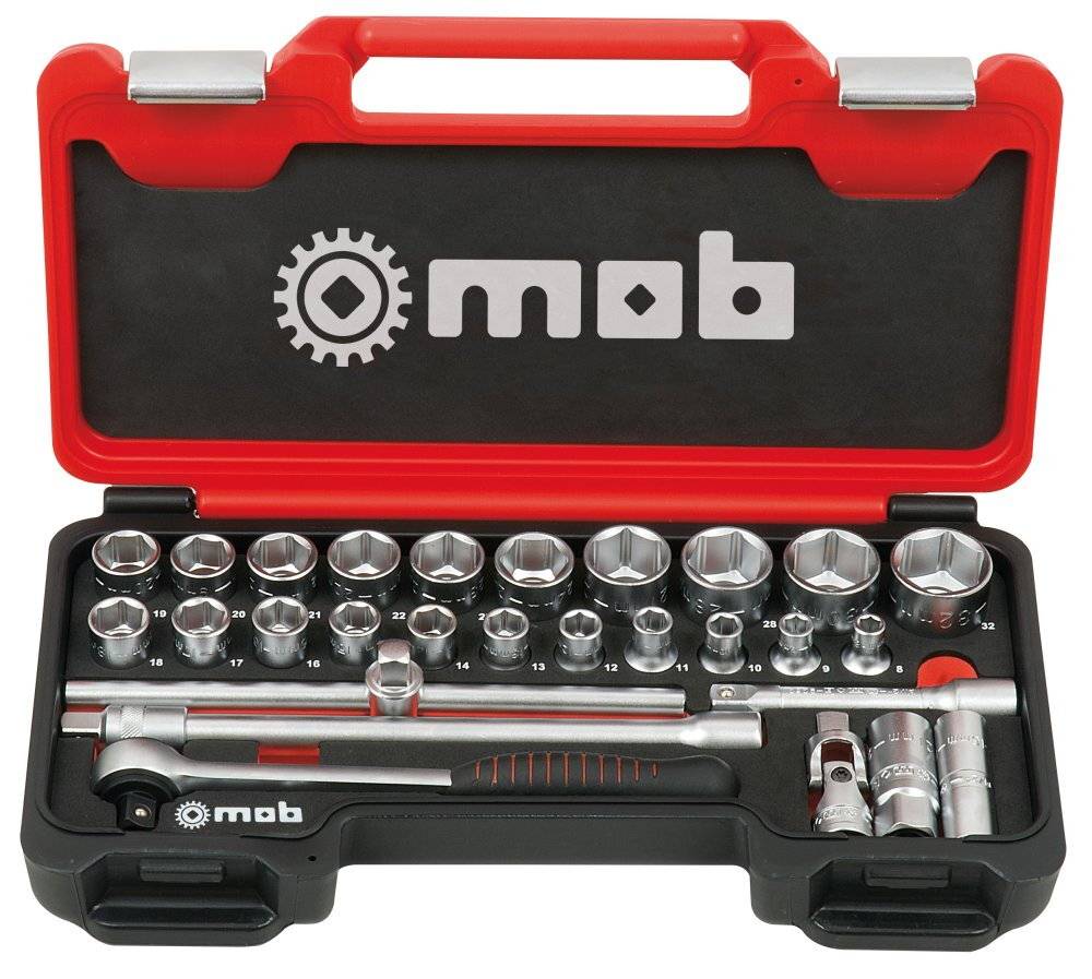 Box Medium 1/2″ – 28 Pièces 6 Pans avec Cliquet Rond - MOB - Gamm vert