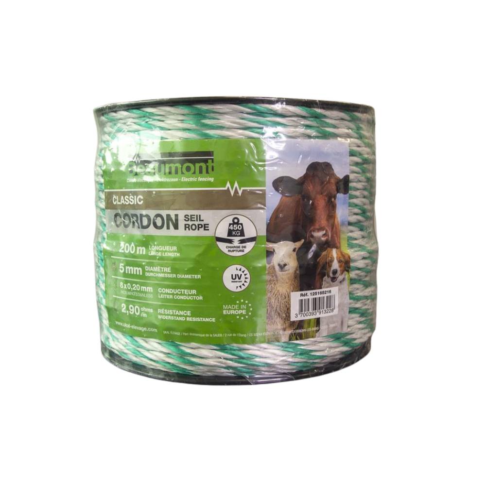 Cordon torsadé blanc et vert diamètre 5 mm 200 m CLASSIC - Gamm vert