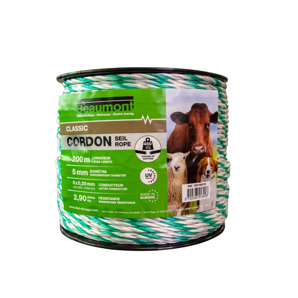 Cordon torsadé blanc et vert diamètre 5 mm 200 m CLASSIC - Gamm vert