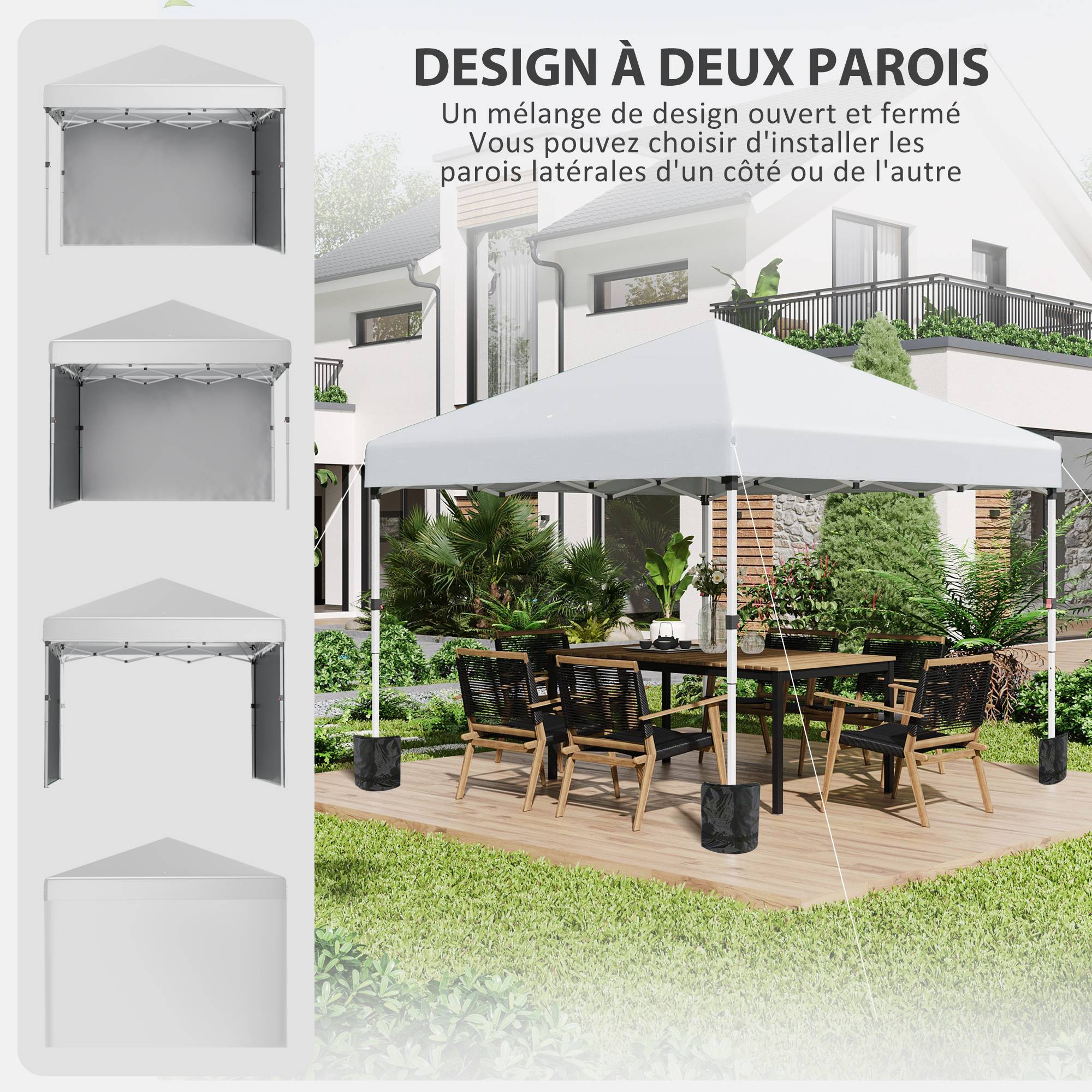 Tonnelle de jardins acier gris 297 x 297 x 288 cm - PANGIVO - Gamm vert