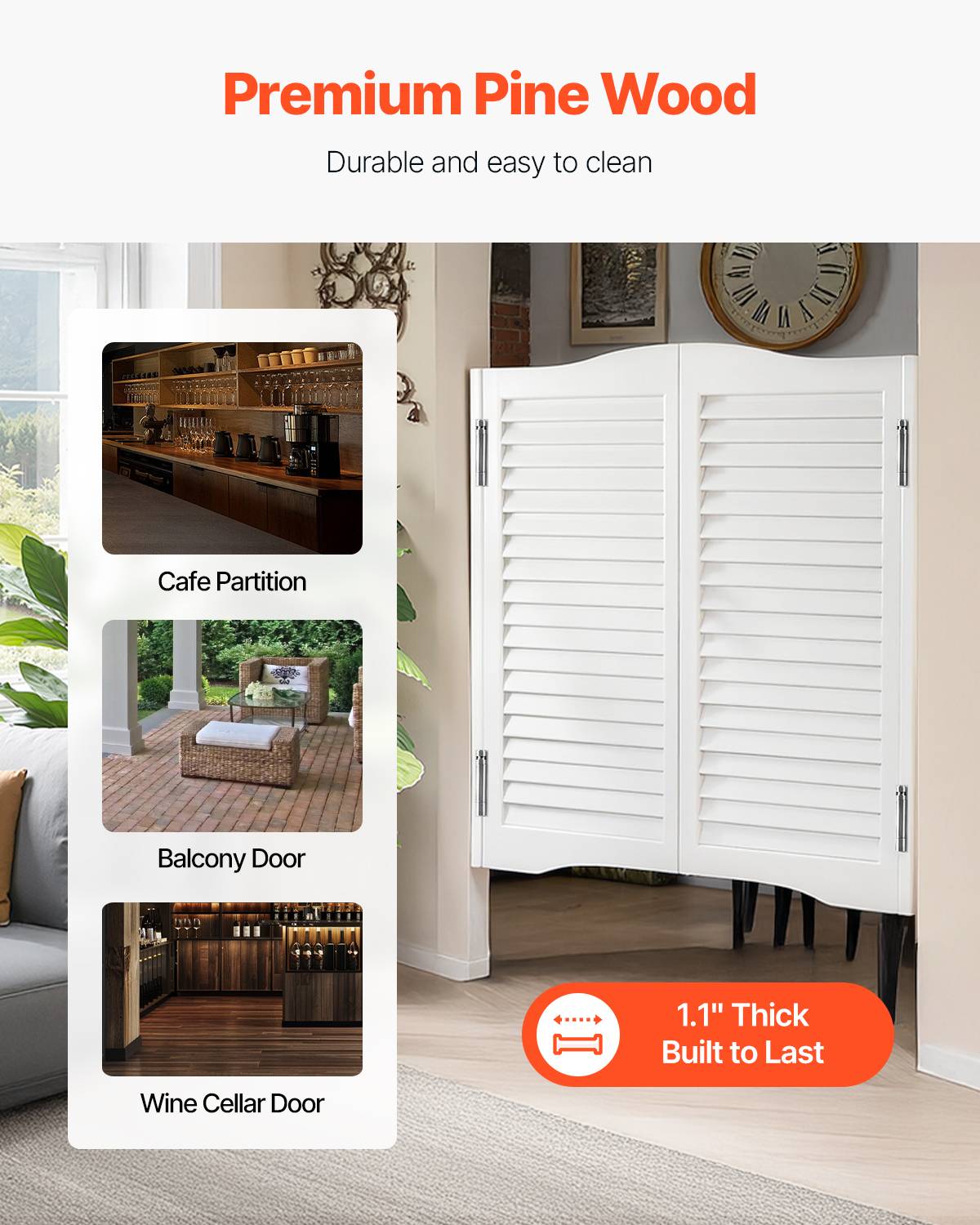 VEVOR Porte battante double 900x28x900mm, pin, charnières, blanc ...