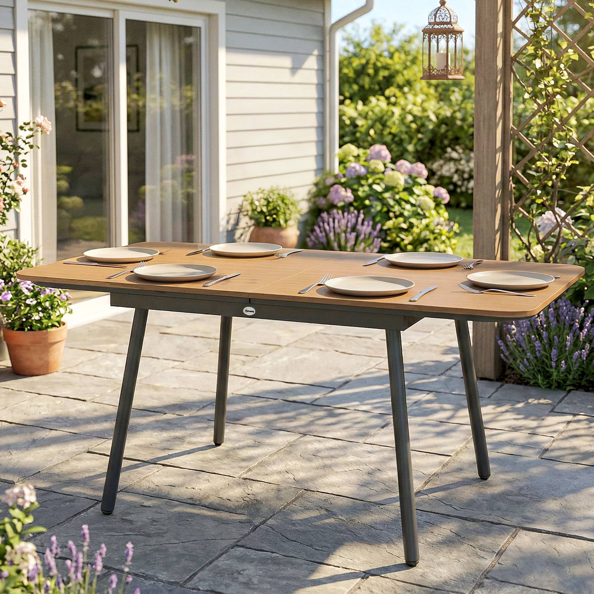 Table de repas extérieure métal et WPC teck 140 x 80 x 75 cm - PANGIVO ...