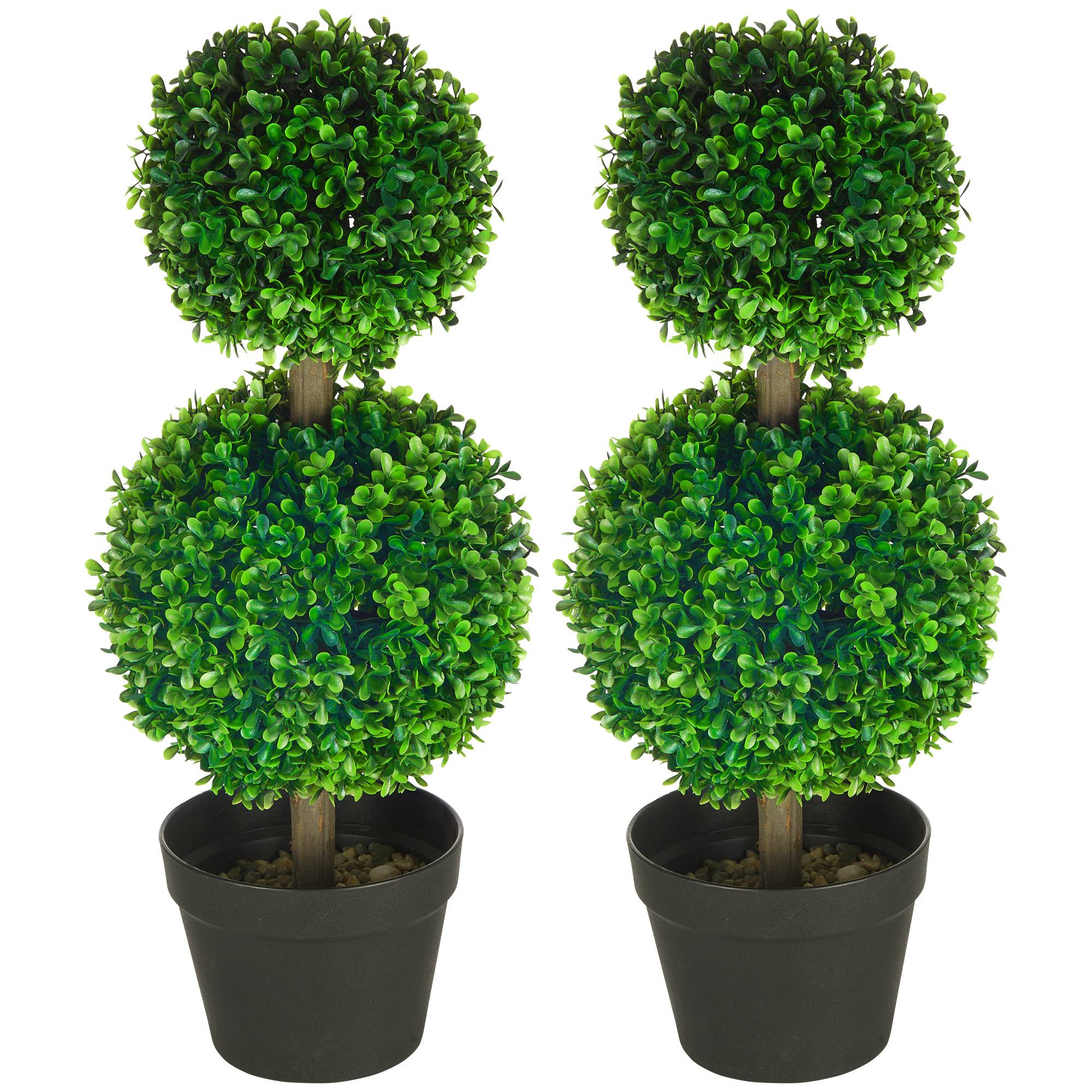 Lot de 2 buis artificiels double boules PE décoration bucolique 60cm ...