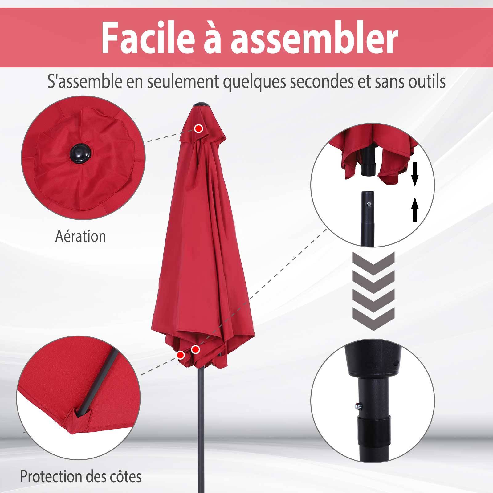 Parasol de jardin Métal Rouge vineux 260x260x235 cm - Gamm vert