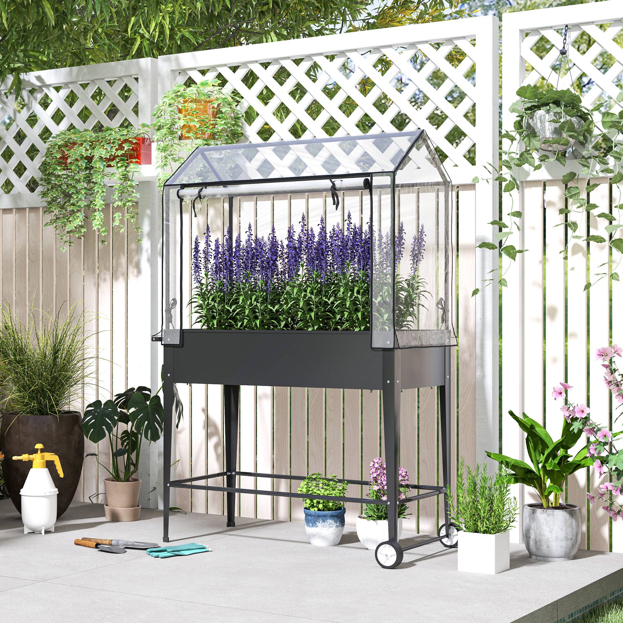 Carré potager sur pieds métal noir 100 x 45 x 152 cm - PANGIVO - Gamm vert
