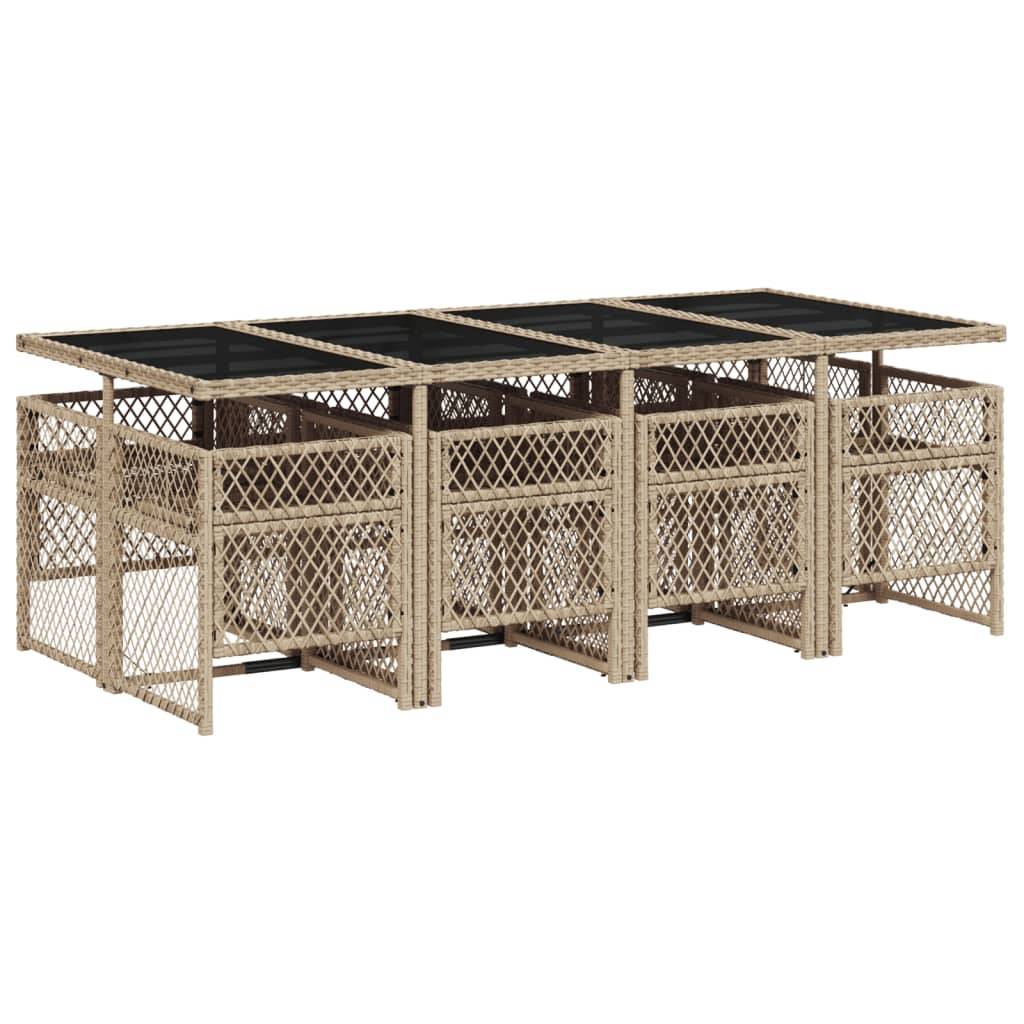 Ensemble Repas Extérieur 8 Personnes Beige, Grande Table 220cm en Verre ...