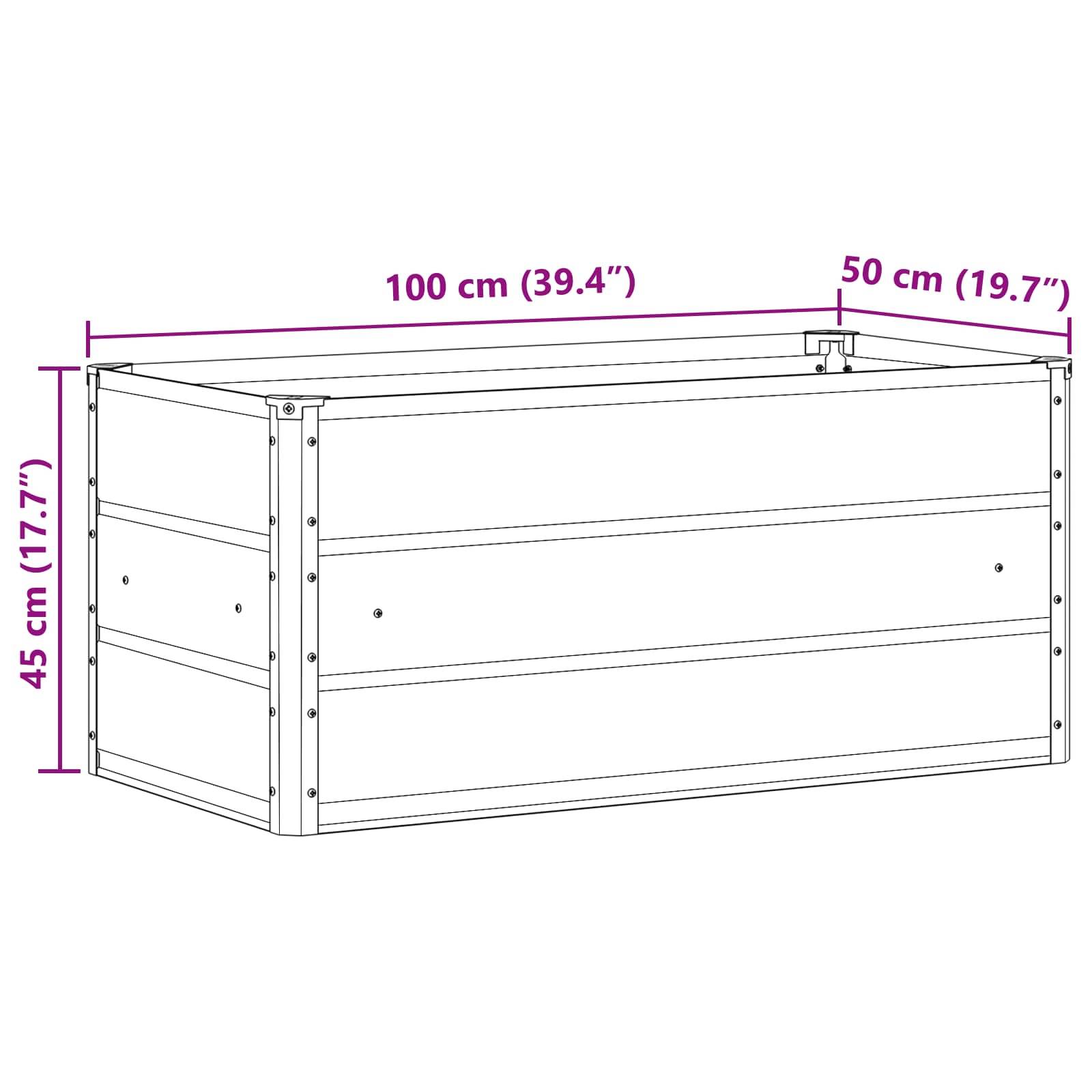 Jardinière Acier Galvanisé Jardin Terrasse Bac à Fleurs 100x50x45 cm ...