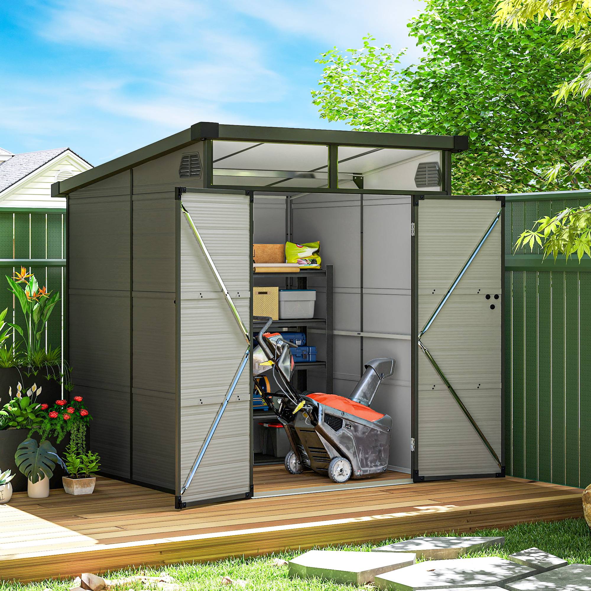 Abri de jardin résine gris clair 190 x 191 x 215 cm - PANGIVO - Gamm vert