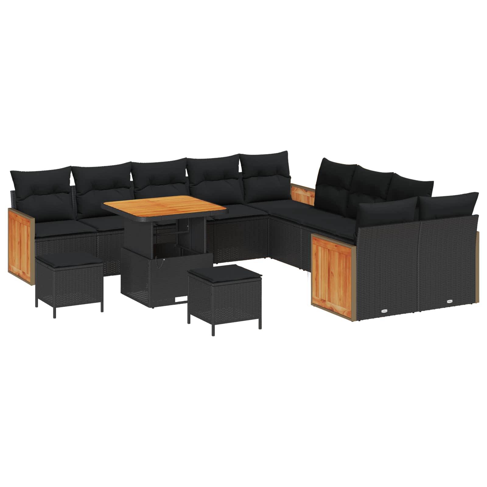 Set Canapé Géant 17 Pcs Noir Résine Tressée et Acacia pour Patio avec ...