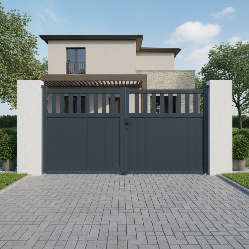 Portail battant aluminium 300x158 cm anthracite design panneaux pleins ...