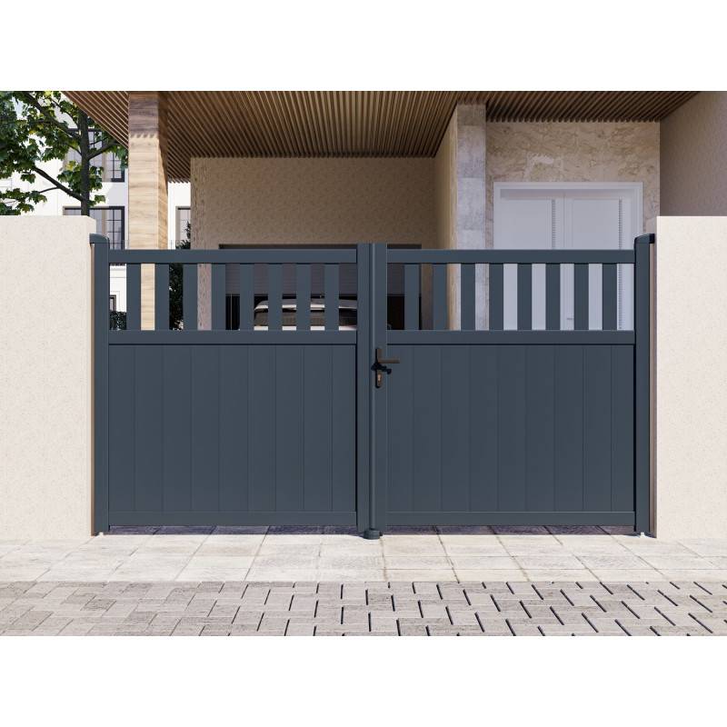 Portail battant aluminium 300x158 cm anthracite design panneaux pleins ...