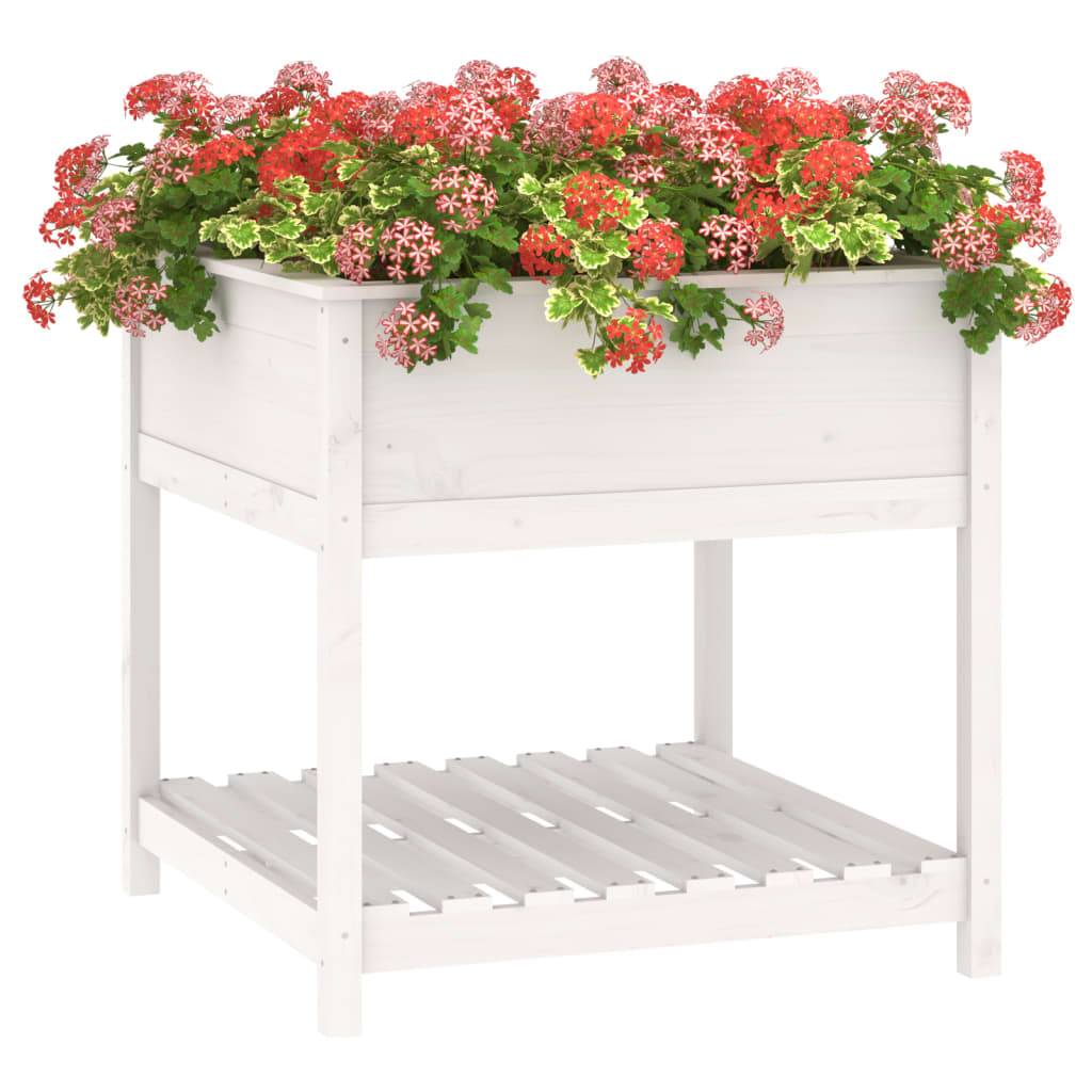 Grand carré potager sur pieds bois avec étagère Blanc 82,5cm ...