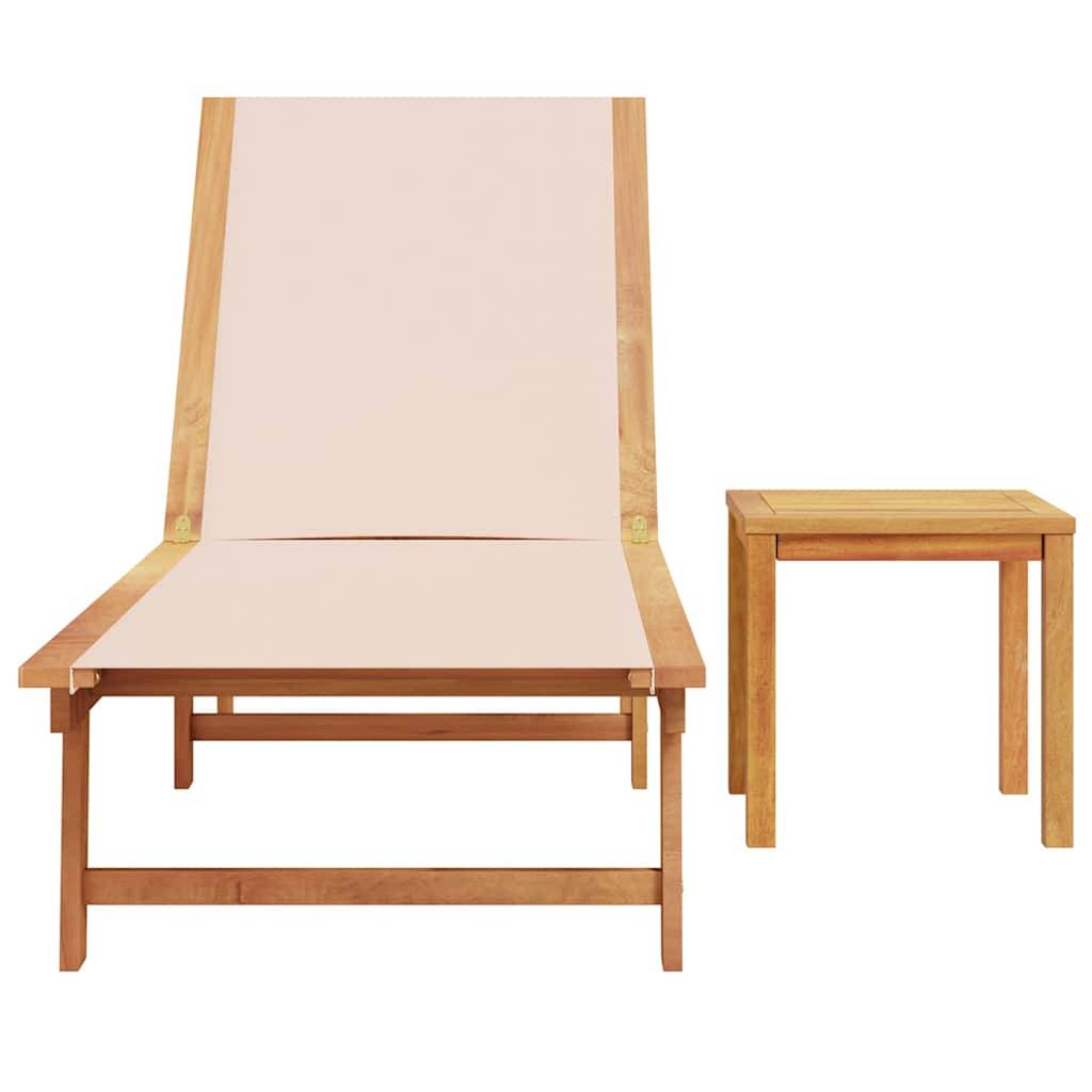Chaise longue et table crème bois d'acacia massif et textilène 200 x 66 ...