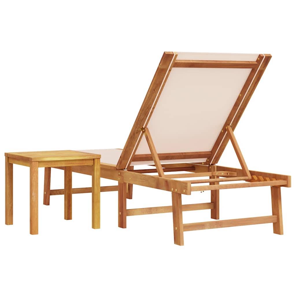 Chaise longue et table crème bois d'acacia massif et textilène 200 x 66 ...