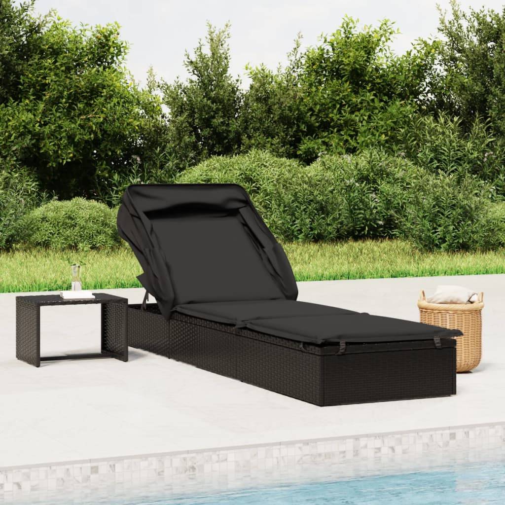 Transat | Bain de soleil | Chaise longue avec toit pliable noir ...
