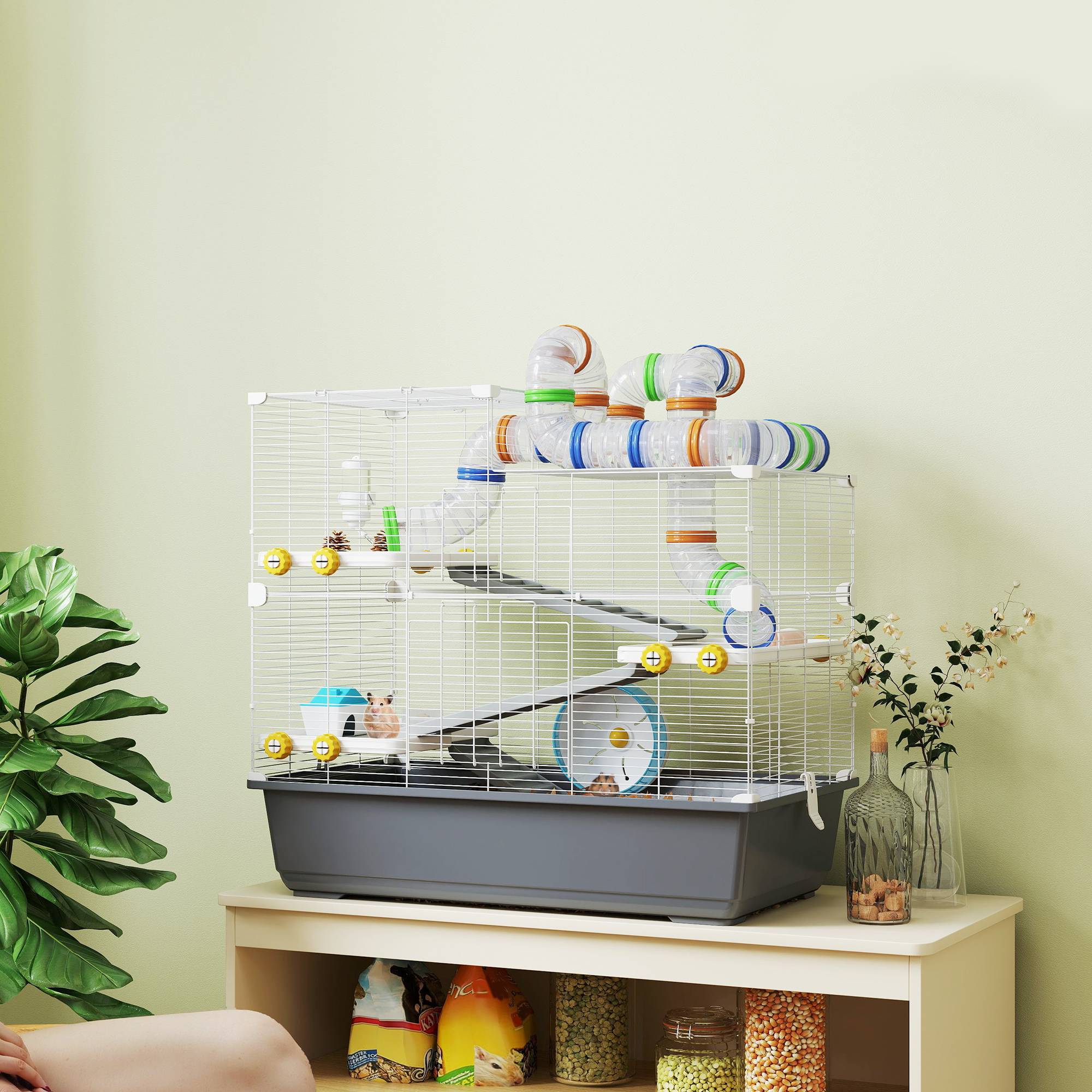Cage pour hamster métal et plastique gris 78 x 45 x 73 cm - PANGIVO ...