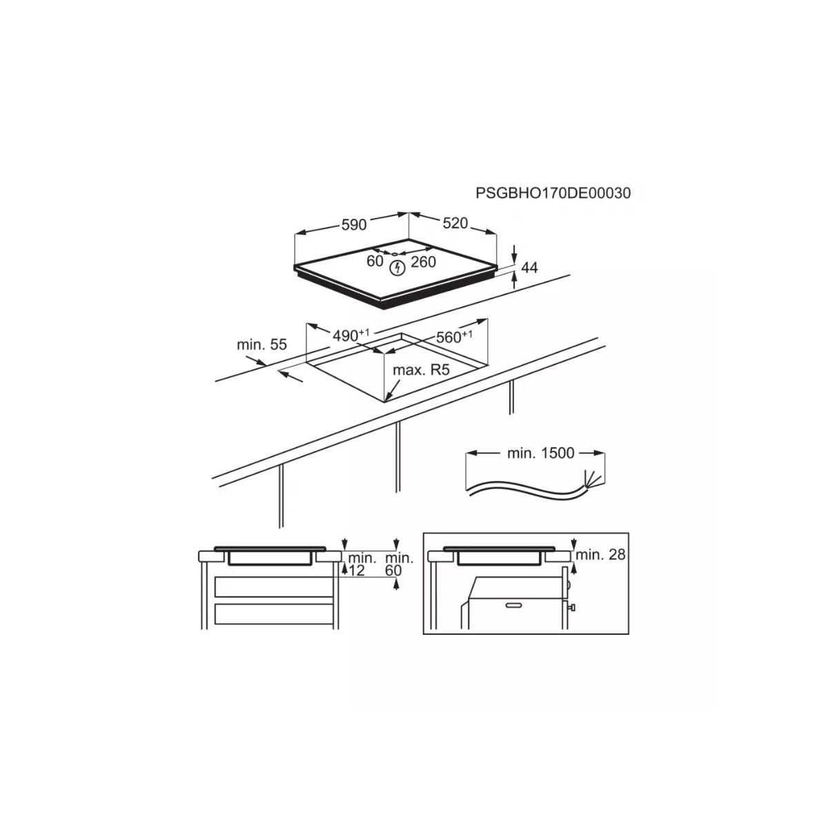 Table de cuisson induction 60cm 3 feux 7350w noir DIV63340BK Electrolux ...