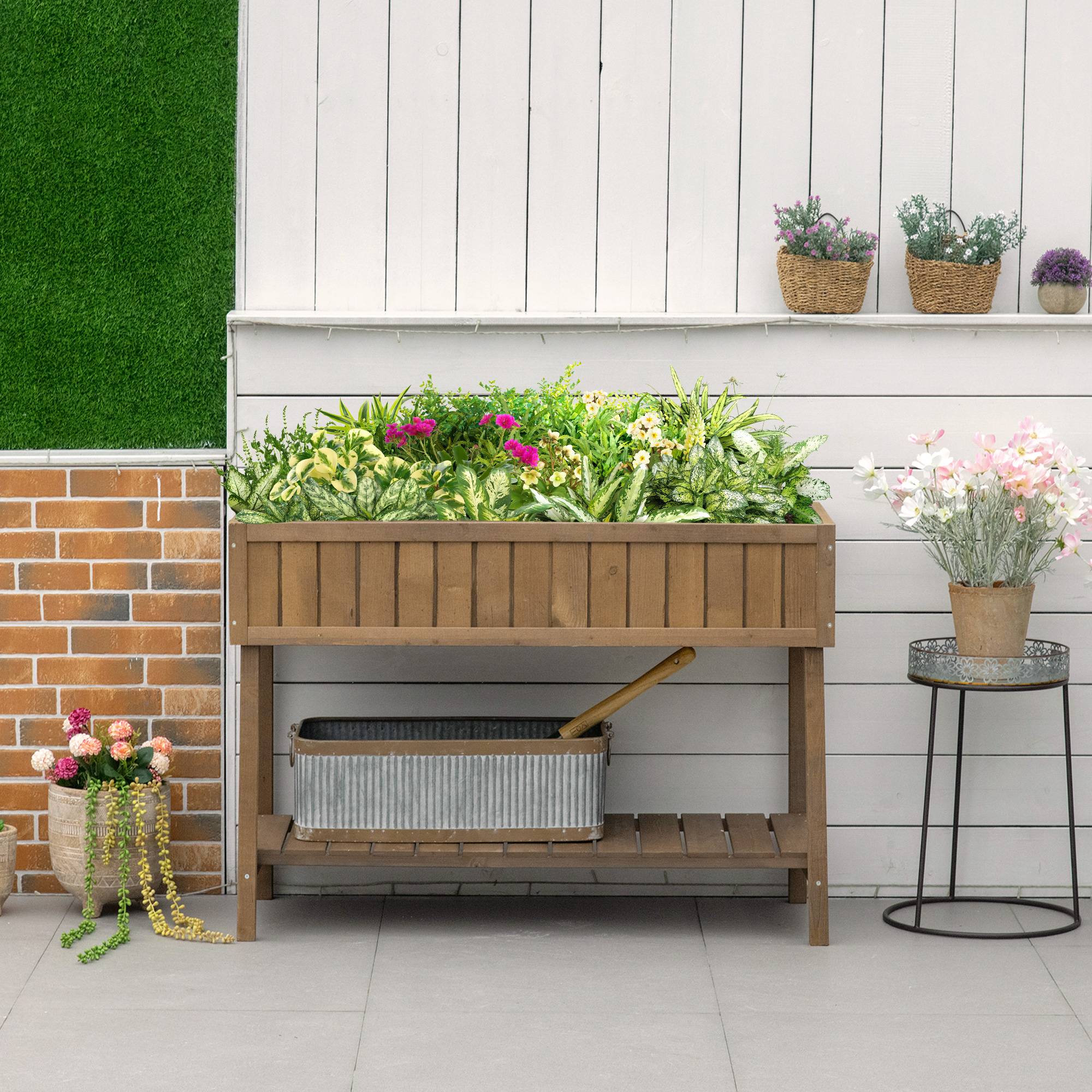 Jardinière sur pieds potager bois de sapin naturel 110 x 46 x 76 cm ...