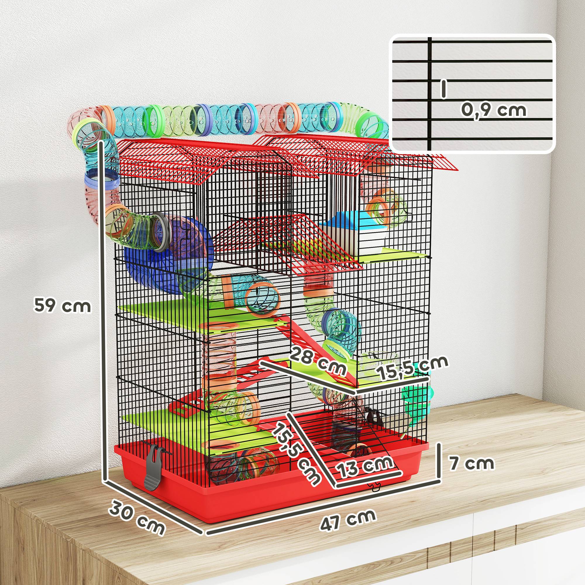 Cage pour hamster et rongeur acier et plastique rouge 47 x 30 x 59 cm ...