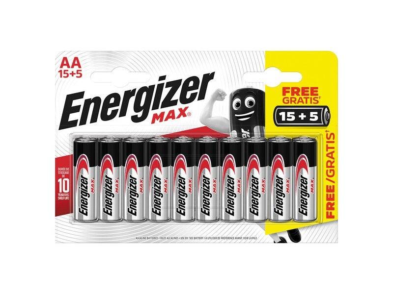 Lot de 15 + 5 piles alcaline AA Max, 1.2 V, ENERGIZER - Gamm vert