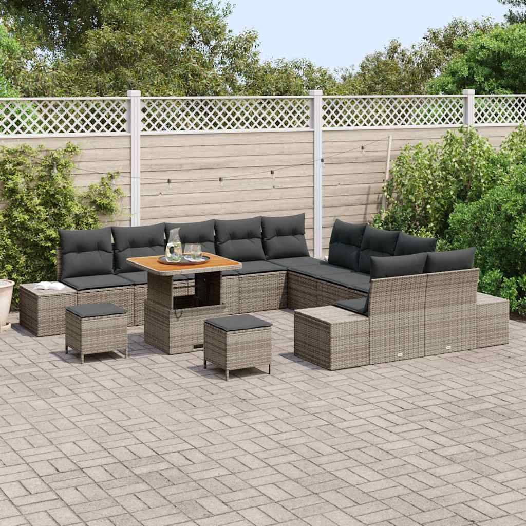 Salon Gris Jardin 13 pcs Poly Rotin Durable, Sièges Coffres et Table ...