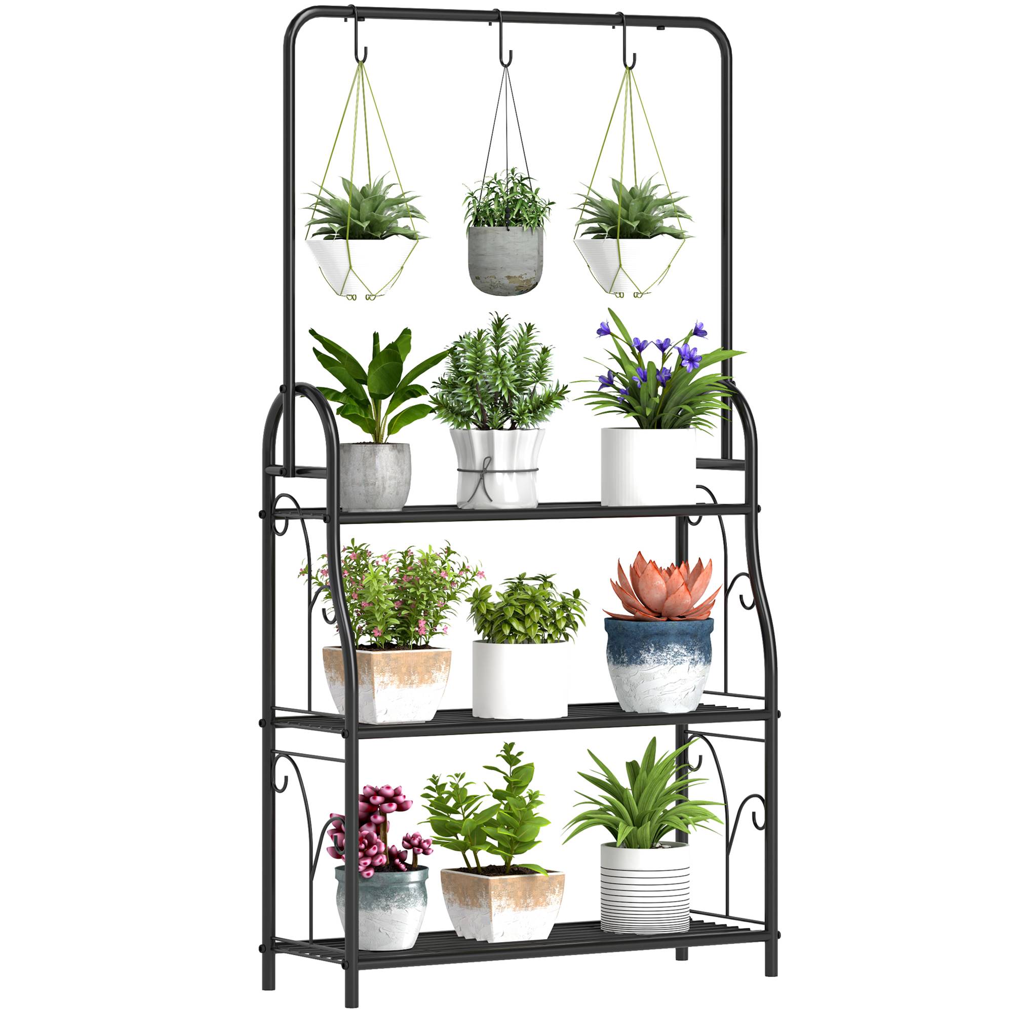 Support à plantes métal noir 75 x 25 x 137 cm - PANGIVO - Gamm vert