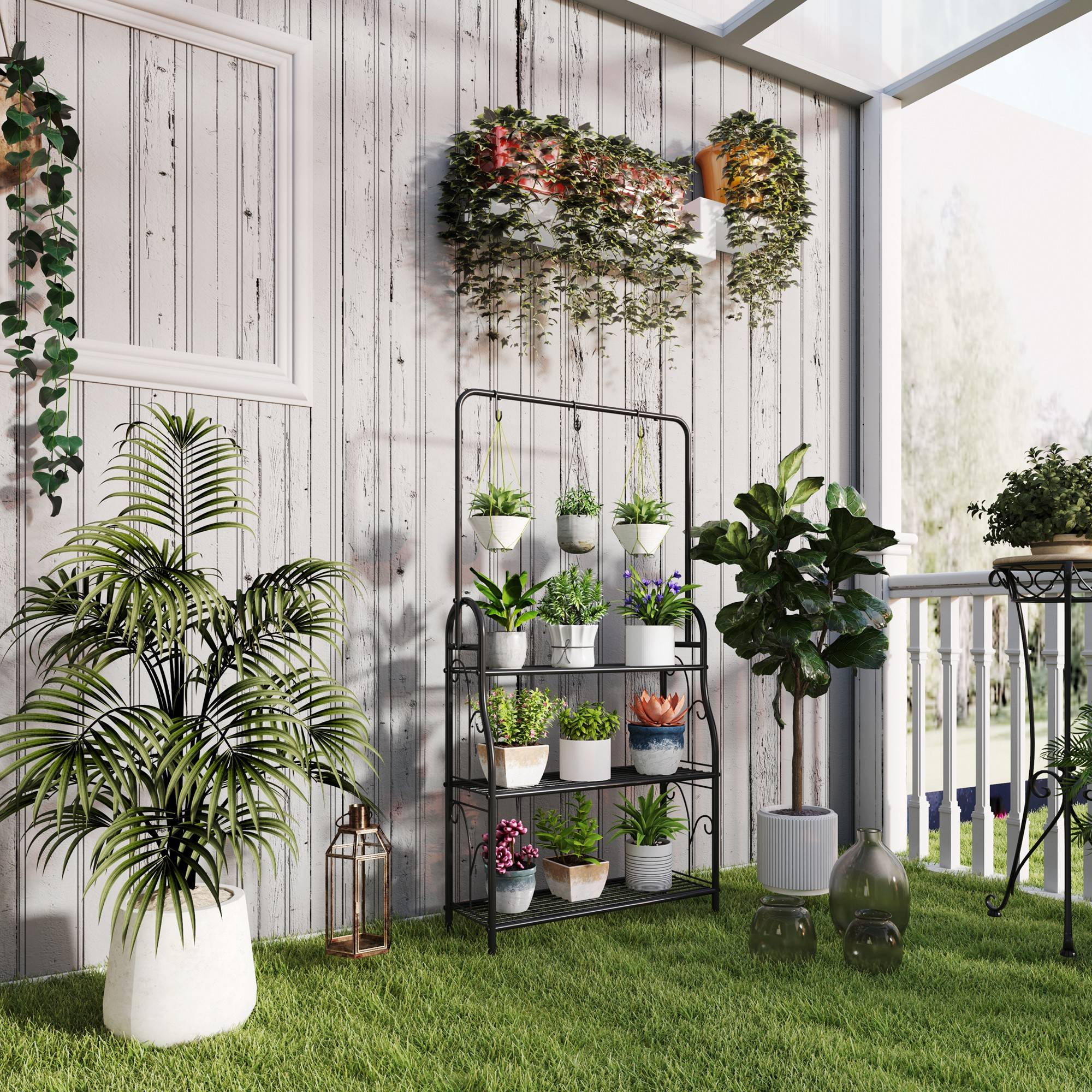 Support à plantes métal noir 75 x 25 x 137 cm - PANGIVO - Gamm vert