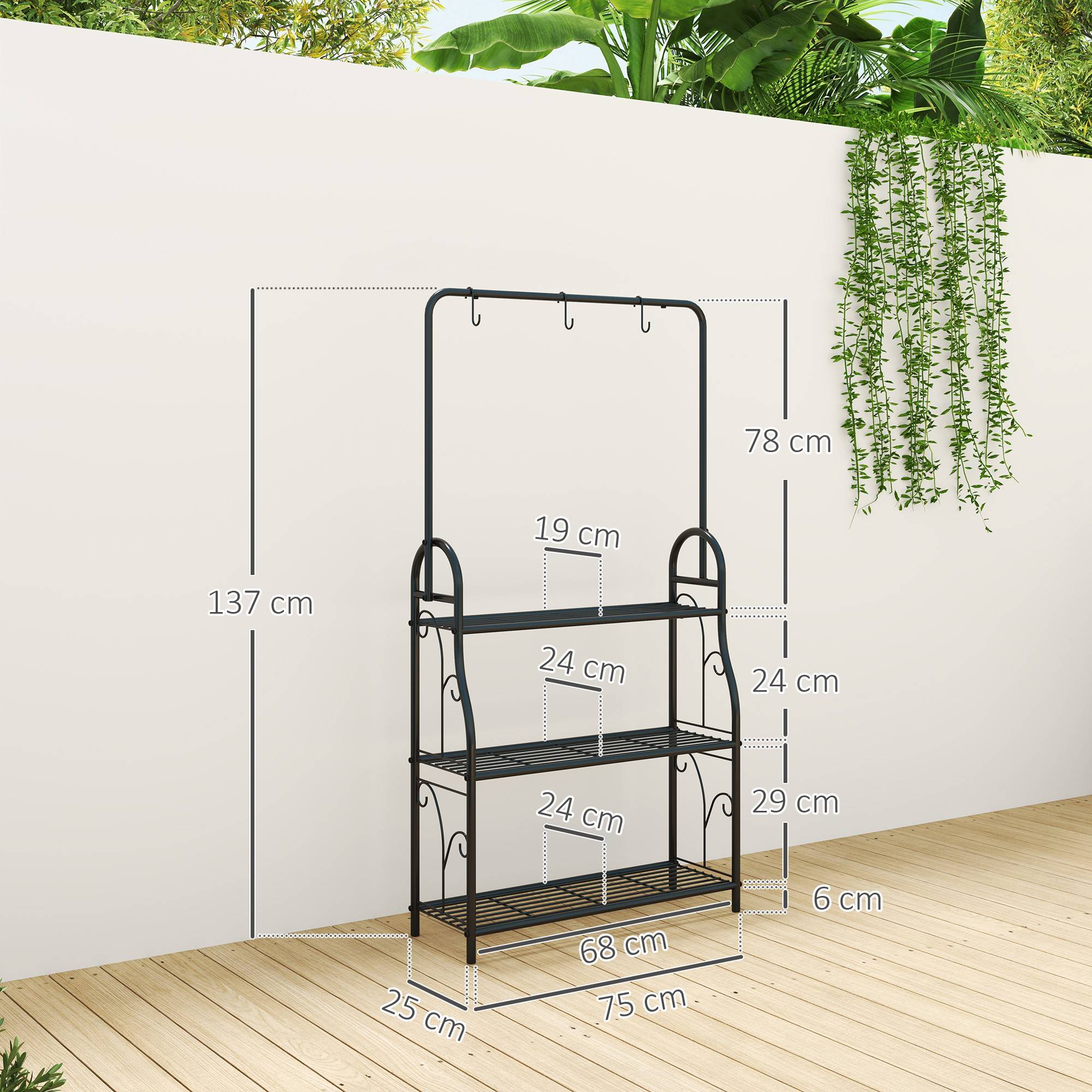 Support à plantes métal noir 75 x 25 x 137 cm - PANGIVO - Gamm vert