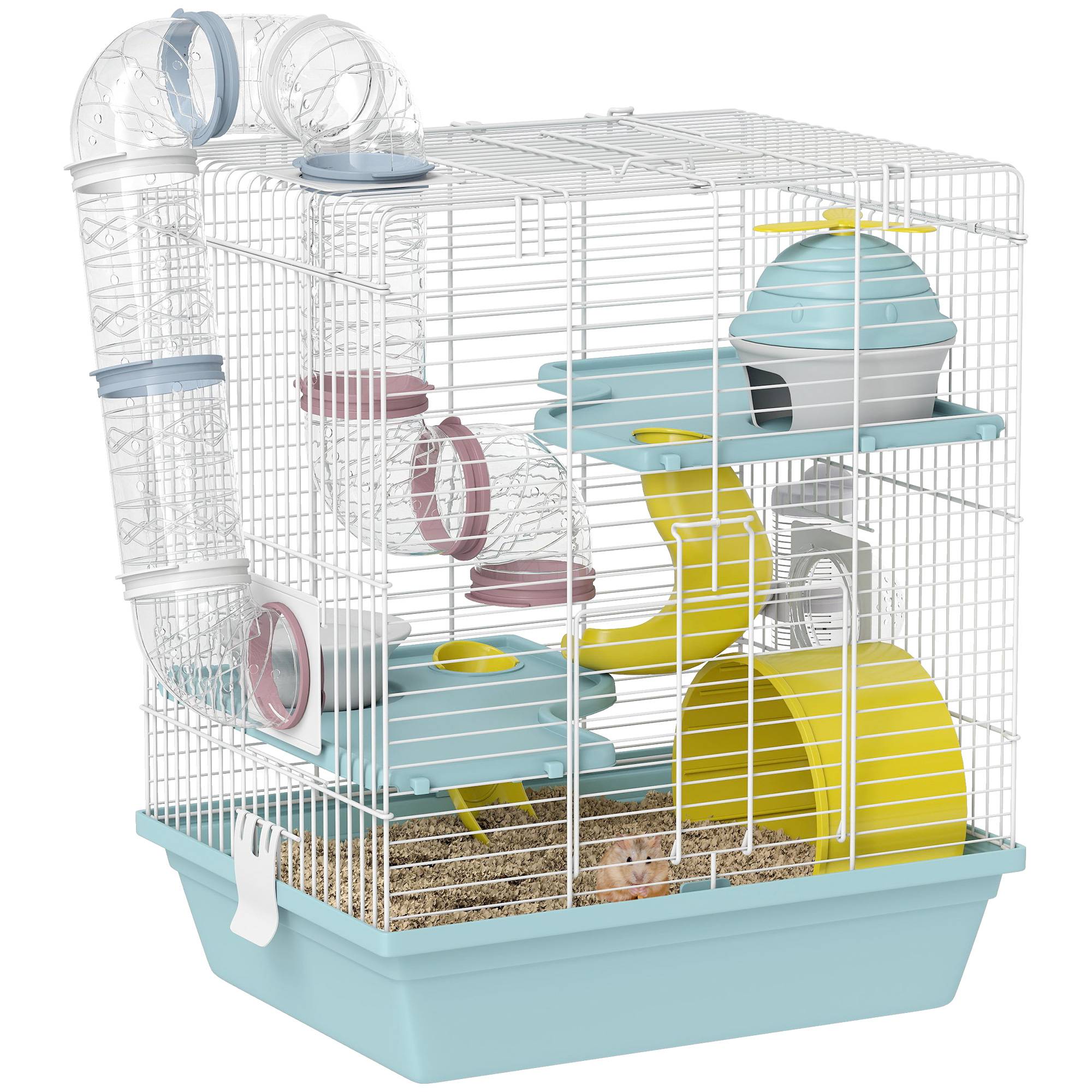 Cage hamster métal plastique 3 niveaux avec tubes ludiques 34x27x41cm ...
