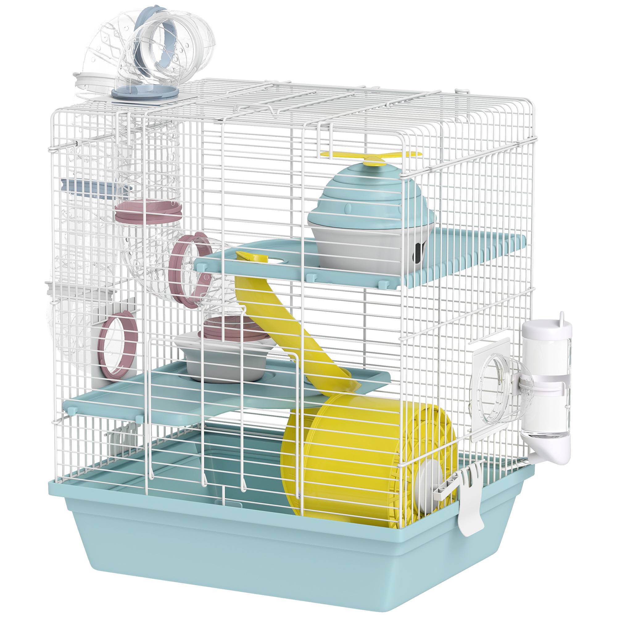 Cage hamster métal plastique 3 niveaux avec tubes ludiques 34x27x41cm ...