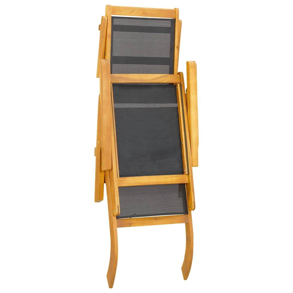 Chaise longue d'extérieur avec table Acacia massif et textilène Noir ...