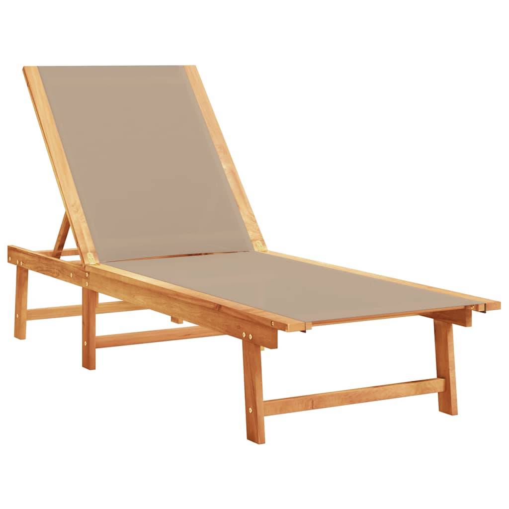 Chaise longue bois d'acacia taupe textilène 200 x 66 x 98 cm - PANGIVO ...