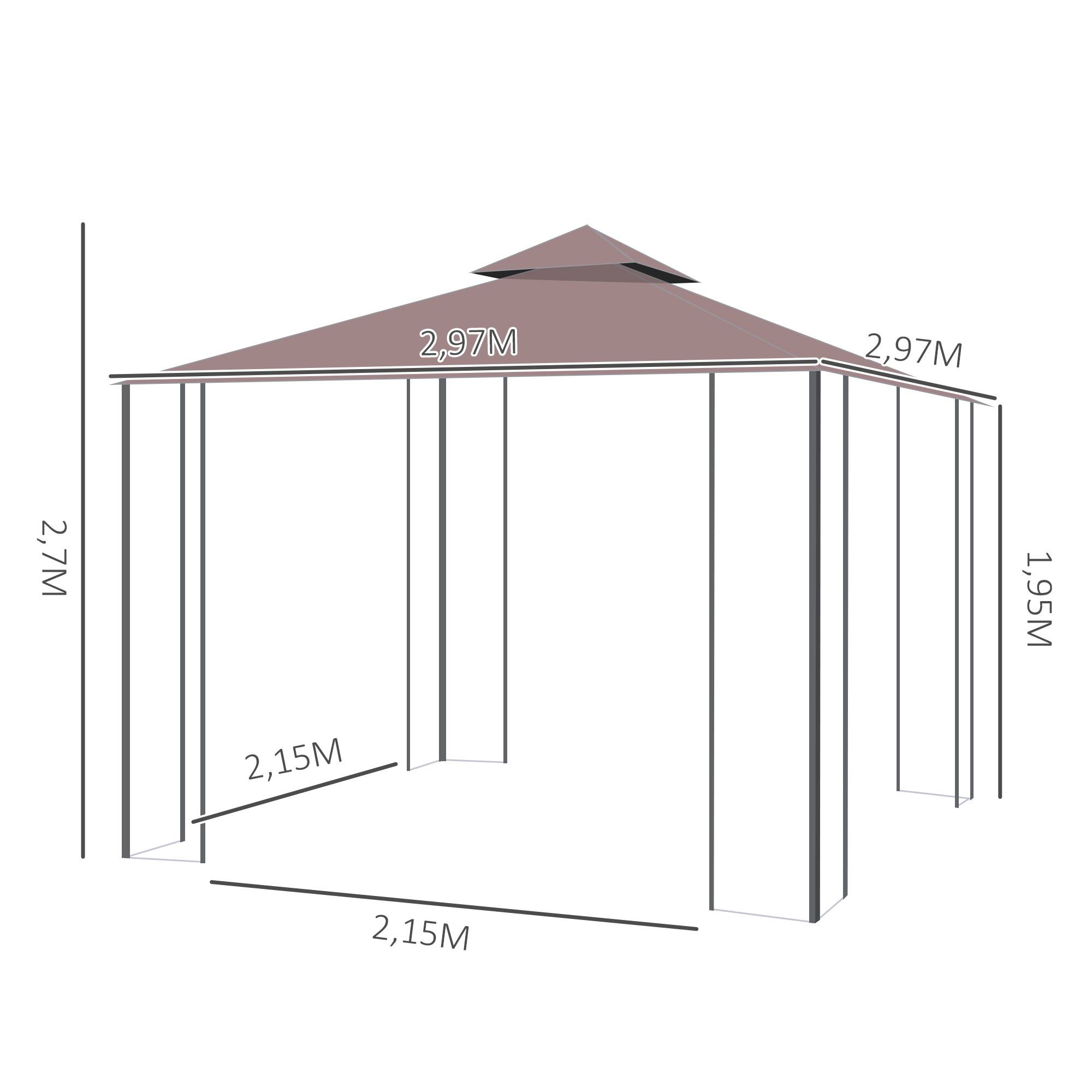 Gazebo 2,97x2,97 m à double toit, moustiquaires et parois latérales ...