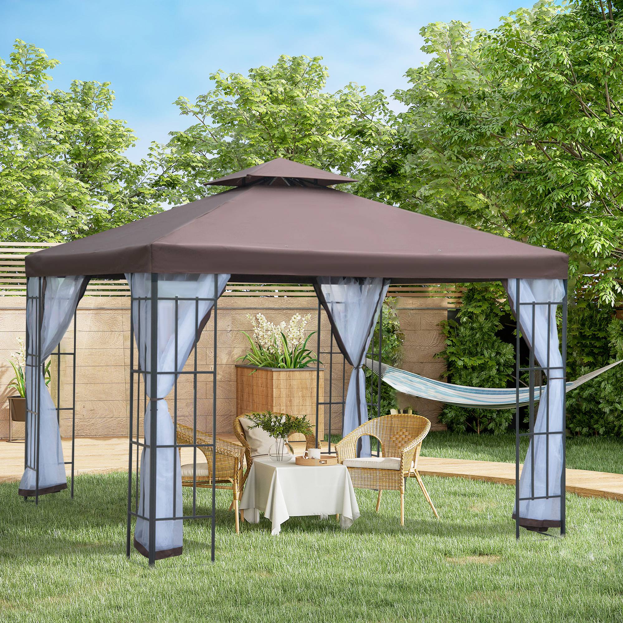 Gazebo 2,97x2,97 m à double toit, moustiquaires et parois latérales ...