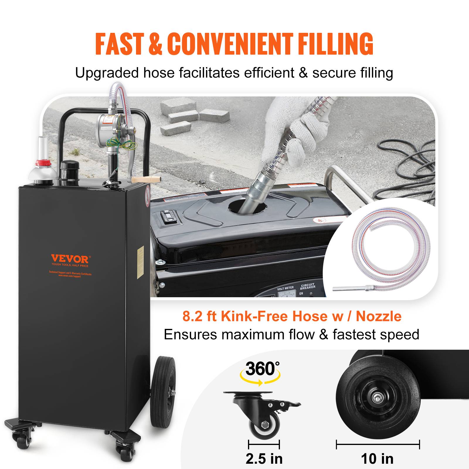 VEVOR Chariot carburant 30 gallons, 4 roues, pompe manuelle. Essence ...
