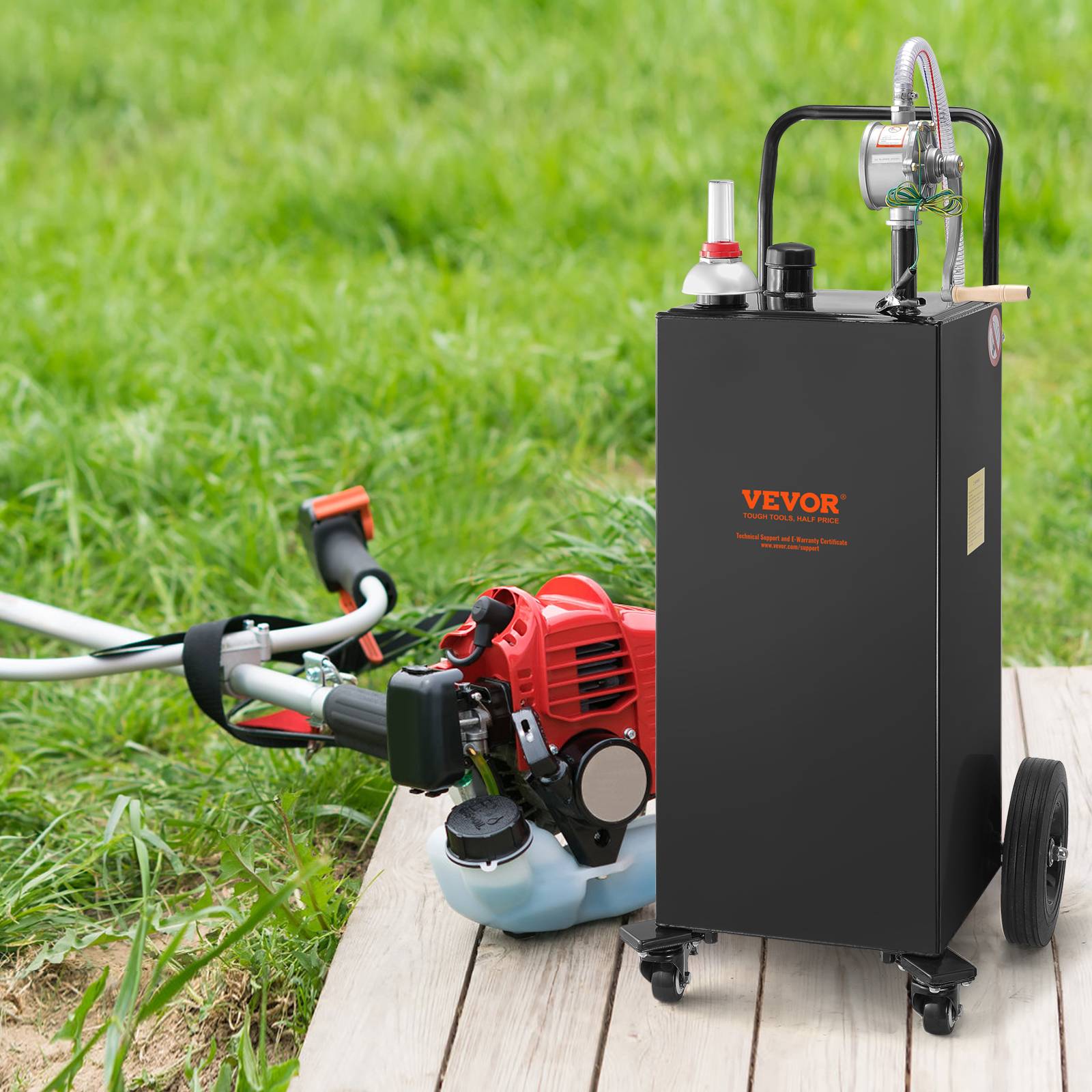 VEVOR Chariot carburant 30 gallons, 4 roues, pompe manuelle. Essence ...