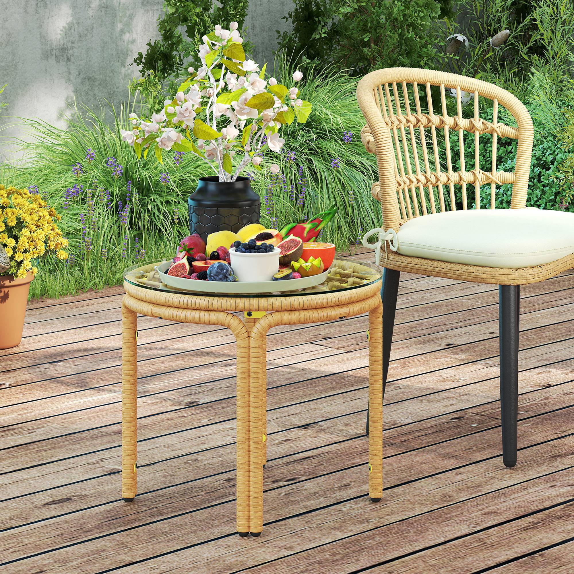 Table d'appoint extérieure résine tressée jaune 50 x 50 x 44 cm ...