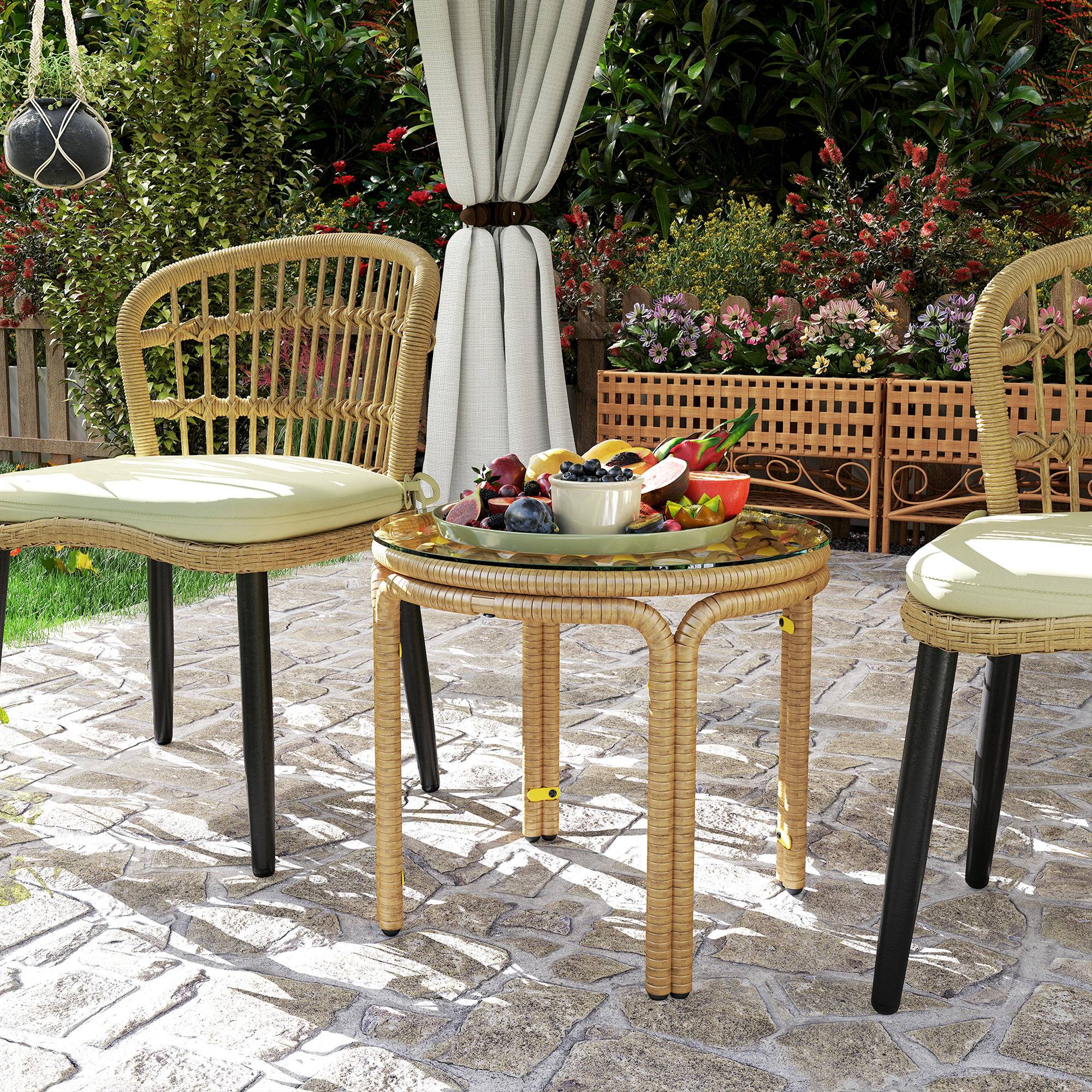 Table d'appoint extérieure résine tressée jaune 50 x 50 x 44 cm ...