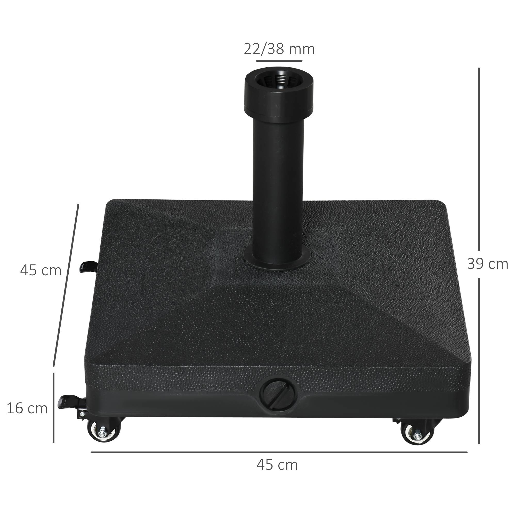 Pied Parasol Carré HDPE Roulettes Jardin Remplissable Eau Sable 45cm ...