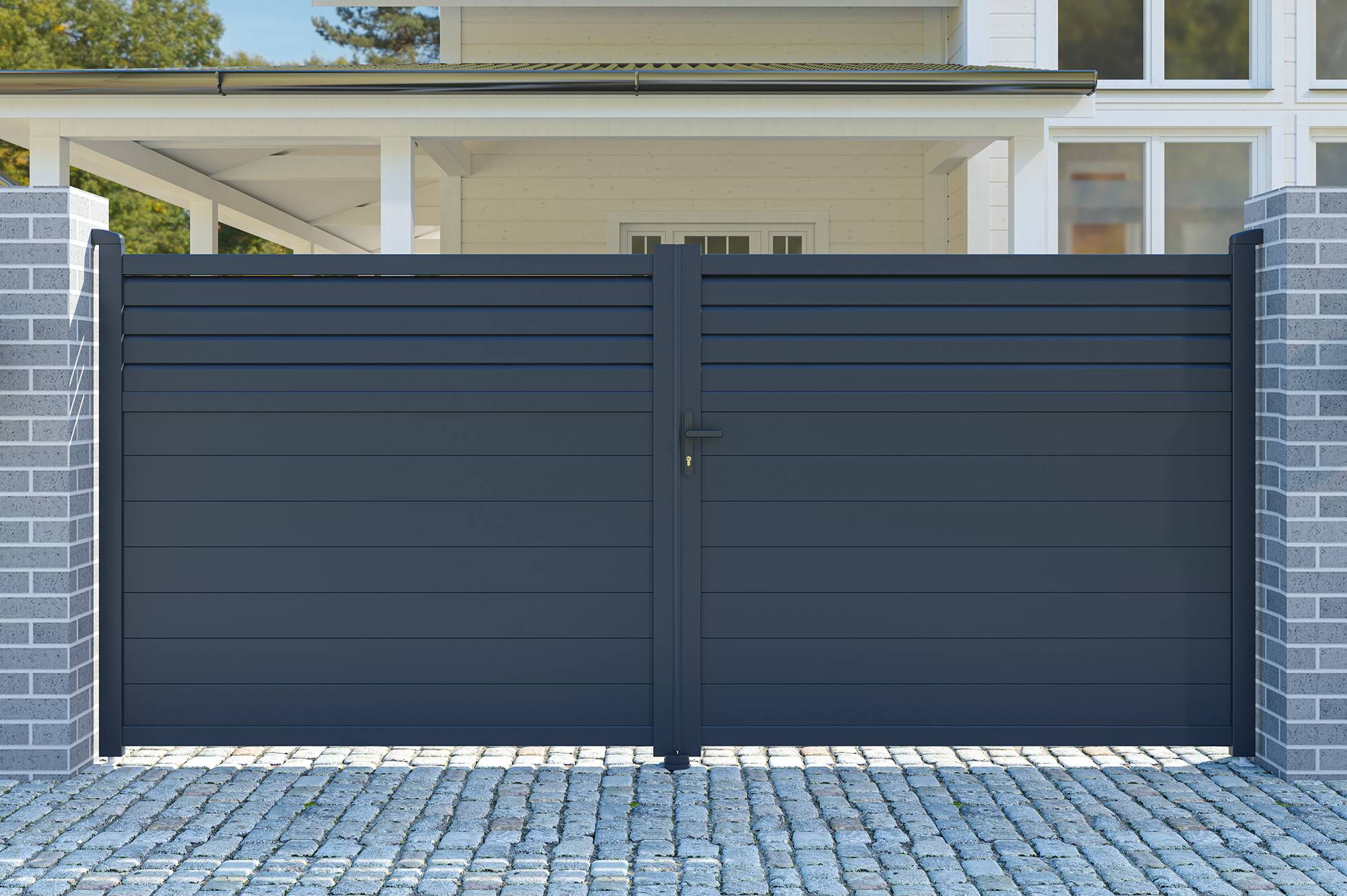 Casanoov Portail battant 4 m CARPATIA H.180 cm aluminium gris - Gamm vert
