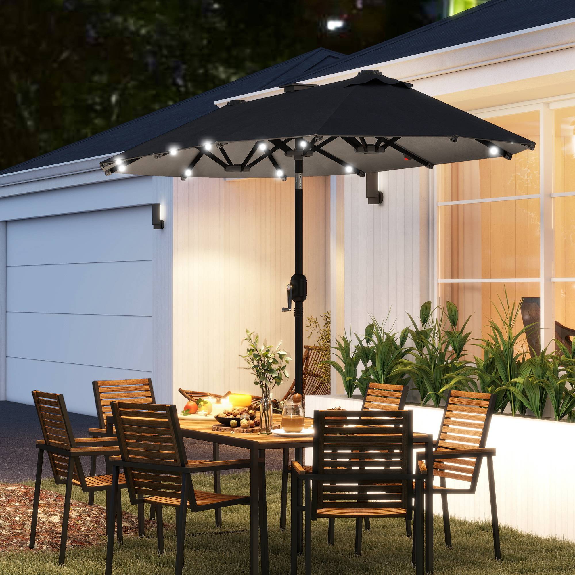 Parasol double acier terrasse inclinable LED solaire 292x150cm gris ...